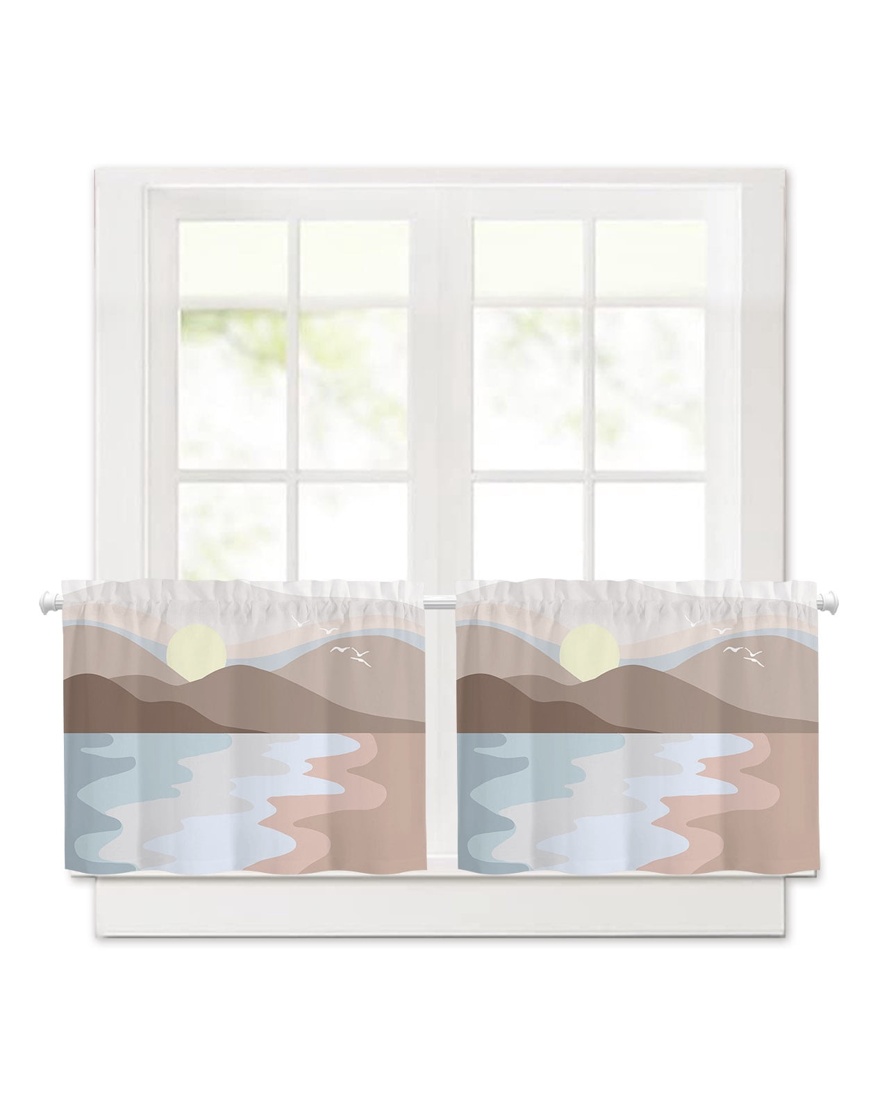 Abstract Nature Scene Art Short Blackout Curtains 24 Inch Long,Ocean ...