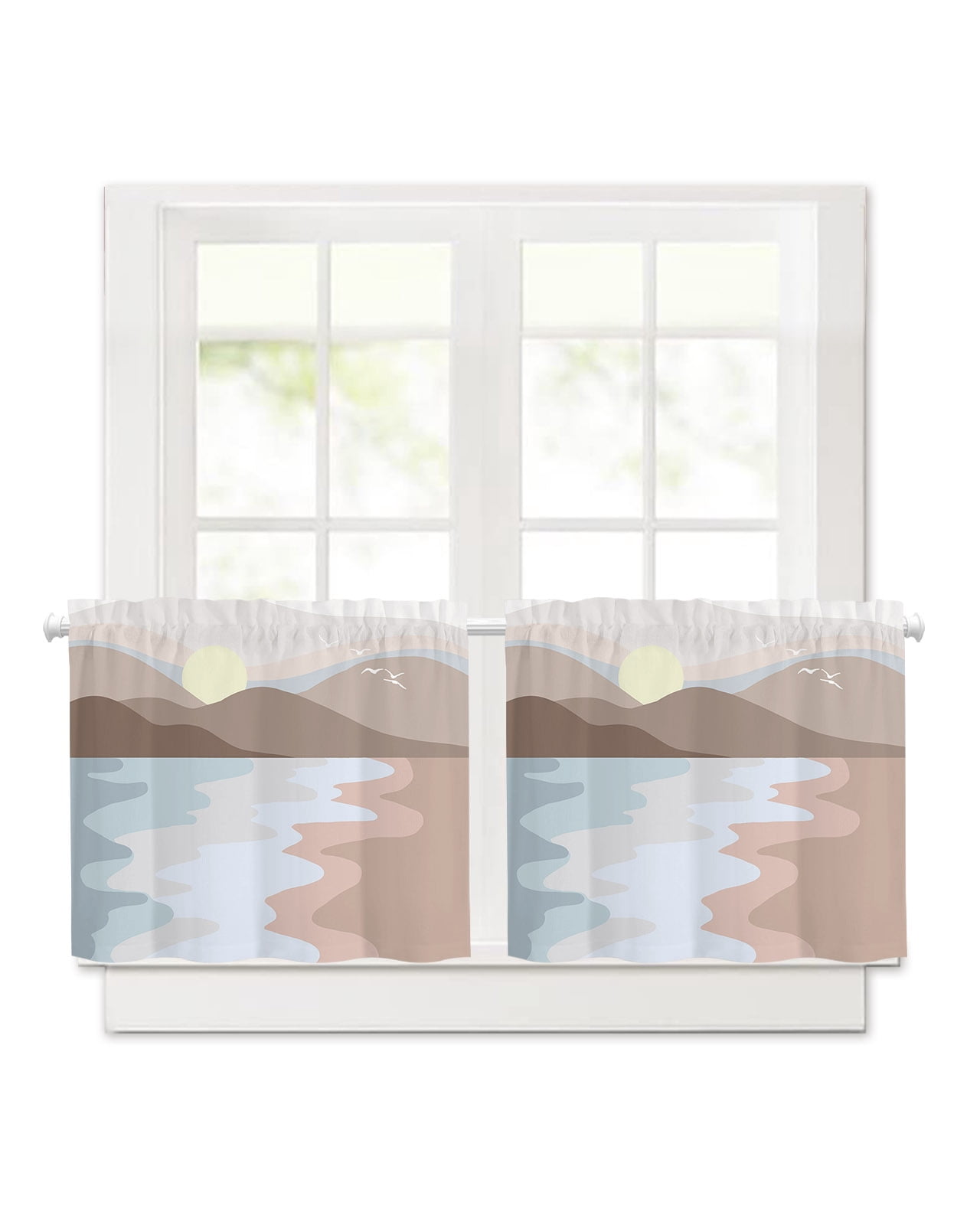 Abstract Nature Scene Art Short Blackout Curtains 30 Inch Long,Ocean ...