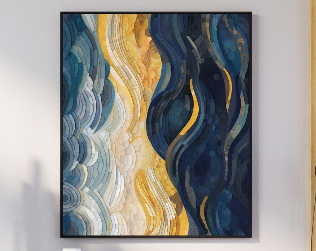 Abstract Nature Wall Art: Art Print, Indigo & Honeycomb Tones, Abstract ...