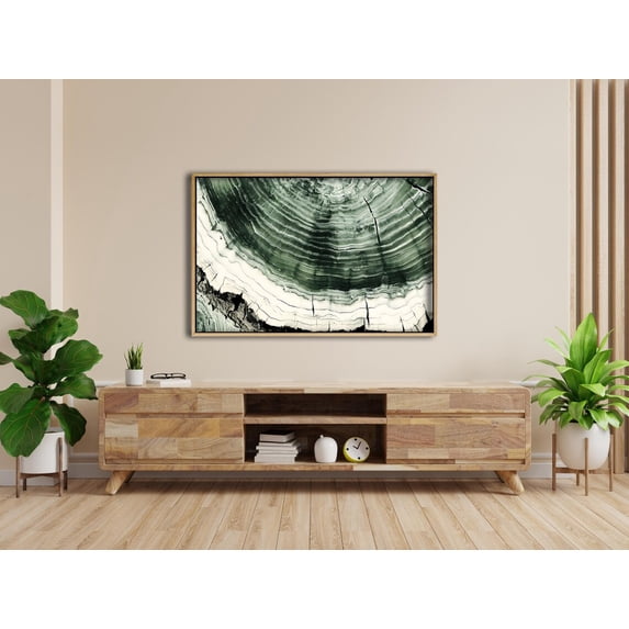 Abstract Nature Watercolor Tree Ring Green Wood Slice Modern Farmhouse ...