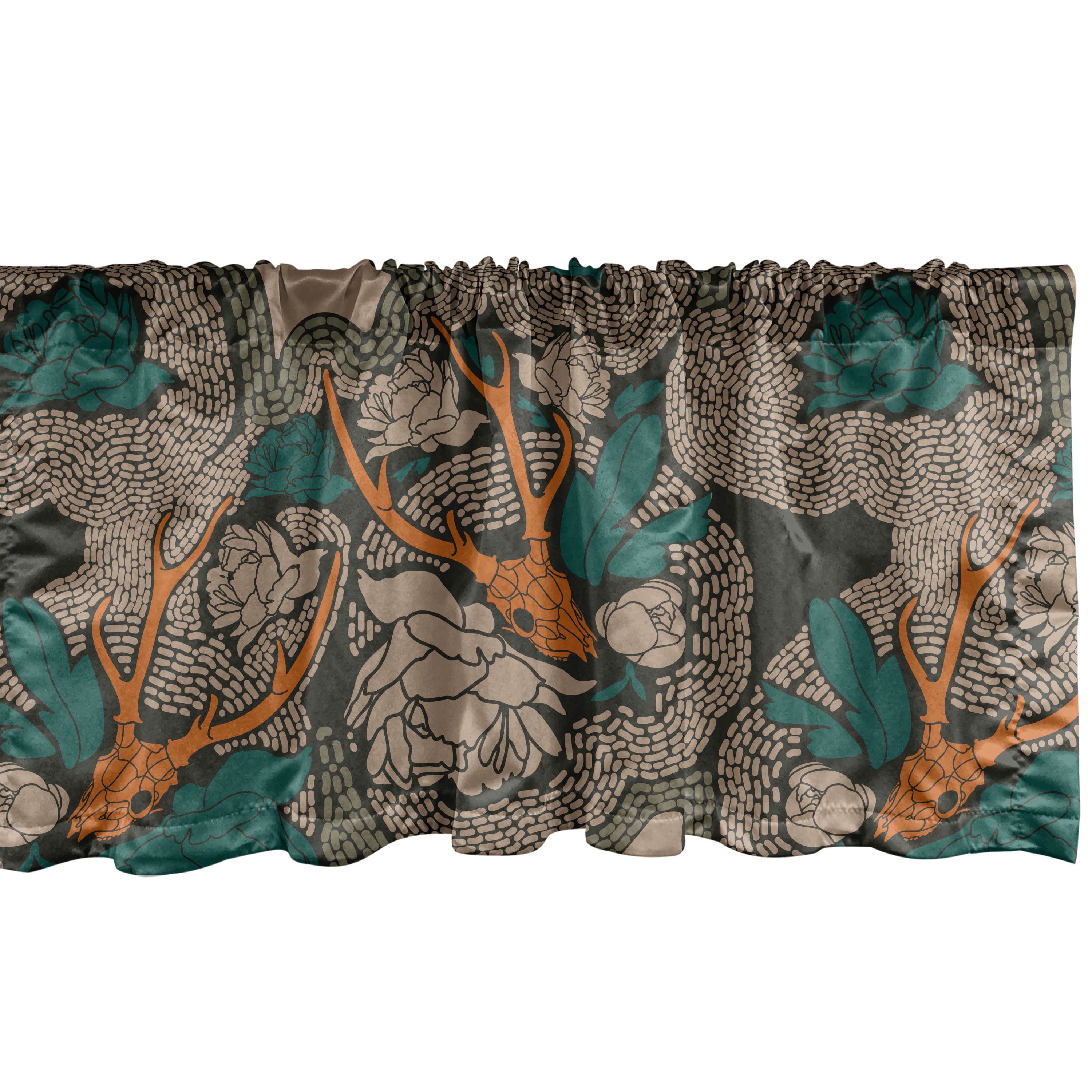 Abstract Nature Window Valance, Wild West Vibes Deer Skull Pattern with ...