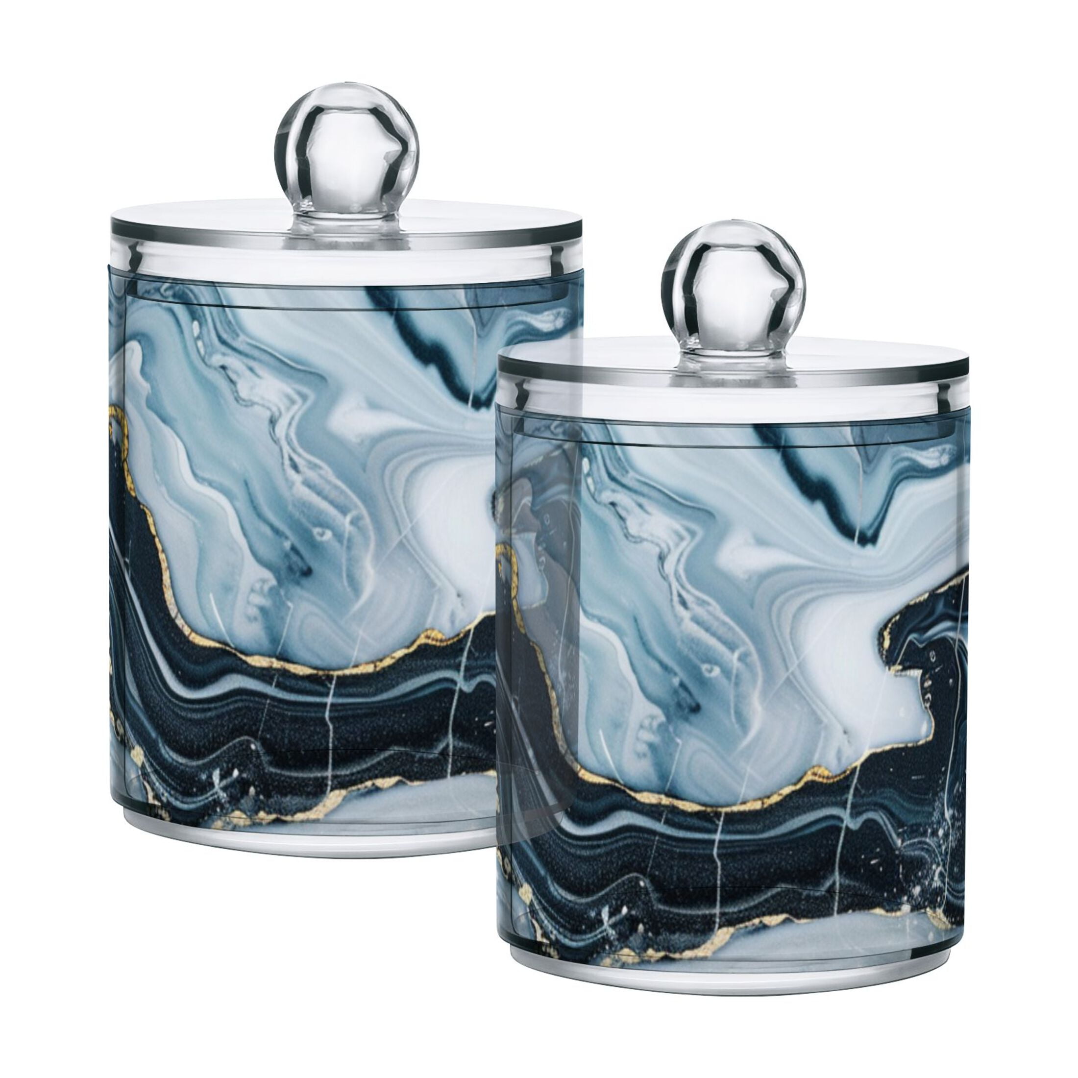 Abstract Nautical Blue Marble Translucent Plastic Cans Storage ...