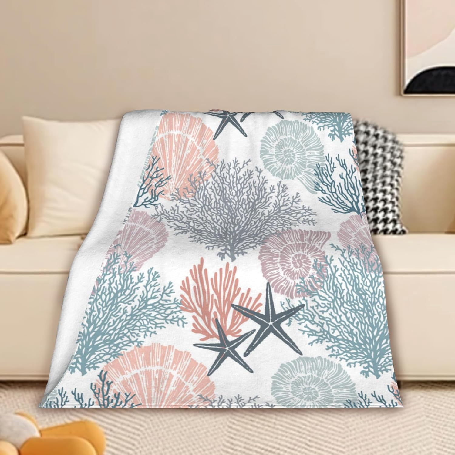 Abstract Nautical Coastal Throw Blanket,Beach Ocean Theme Starfish ...