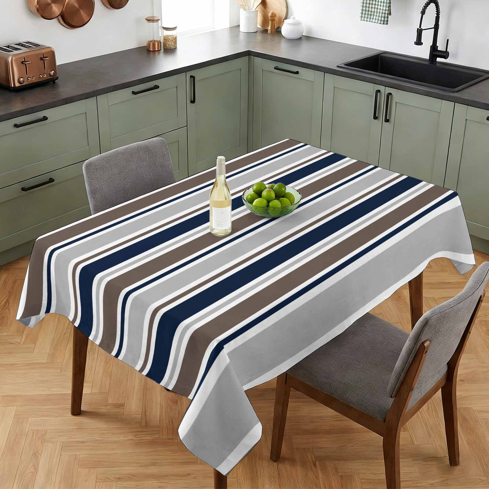Abstract Navy Blue Brown Stripes Line Table Cloth 52x70in, Waterproof ...