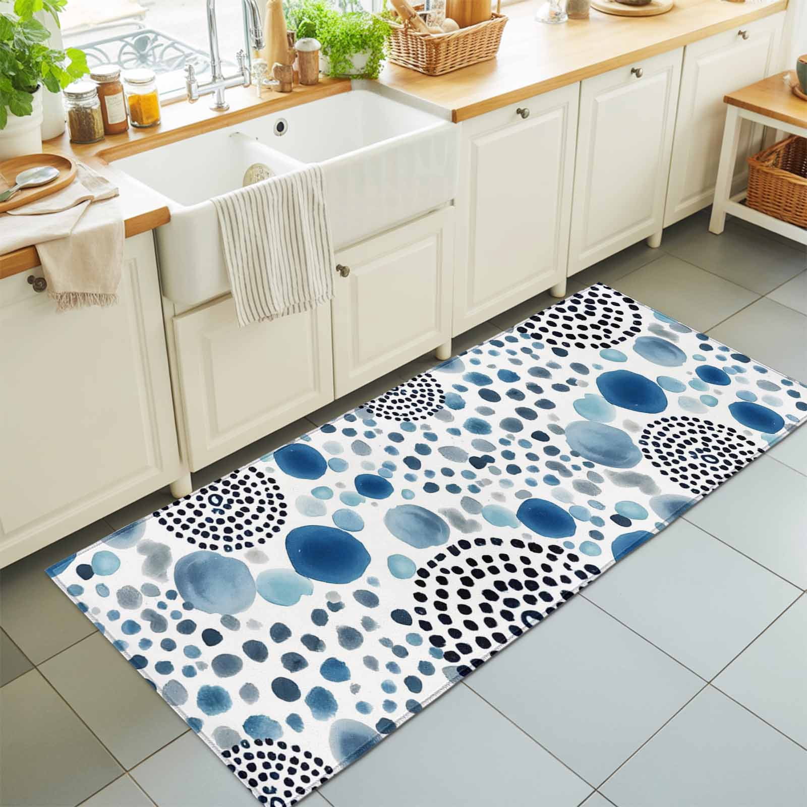 Abstract Navy Blue Circles Rectangle Area Rug 2x6ft,Living Room Rug Non ...