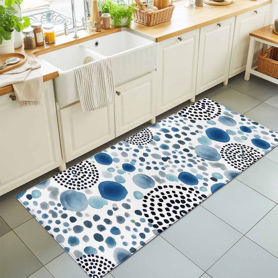Abstract Navy Blue Circles Rectangle Area Rug 2x6ft,Living Room Rug Non ...