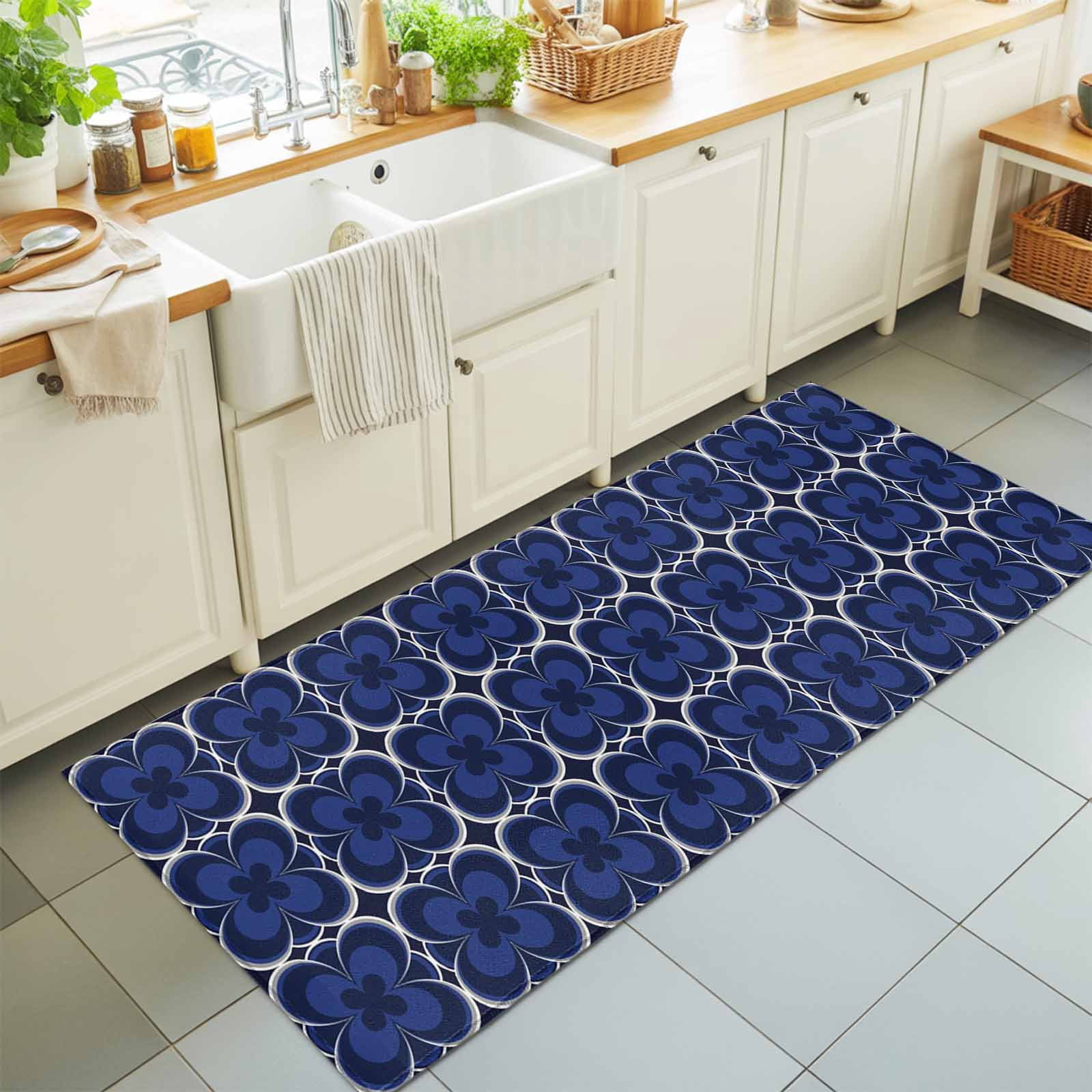 Abstract Navy Blue Four Leaf Clovers Rectangle Rug 2'x6' Flower Texture ...