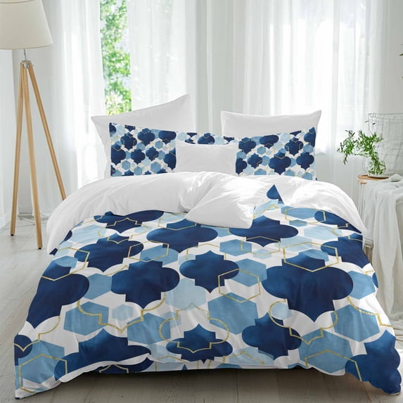Abstract Navy Blue Geometric California King Size Bed Set,Vintage ...