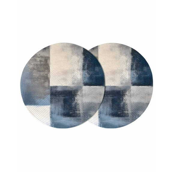 Abstract Navy Blue Gray Checkered Round Table Placemats set of 2 ...