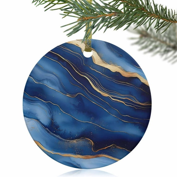Abstract Navy Blue Marble Texture Christmas Ceramic Ornament 2025,3 ...