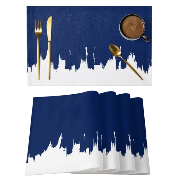 Abstract Navy Blue Placemats Set of 12 Modern Minimalist Graffiti ...