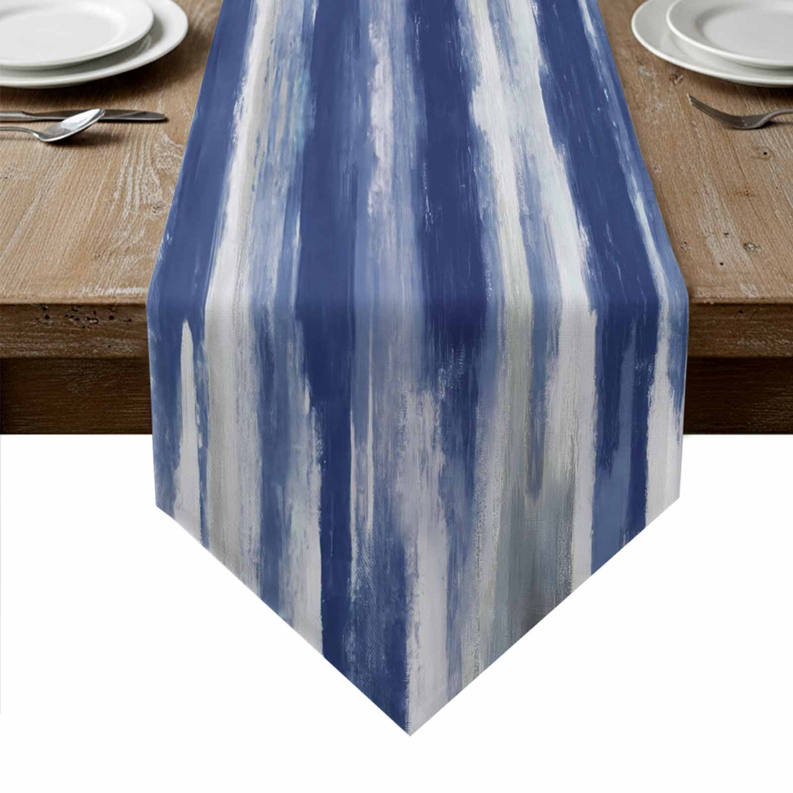 Abstract Navy Blue Table Runner Linen Burlap Table Runner 70 Inches ...