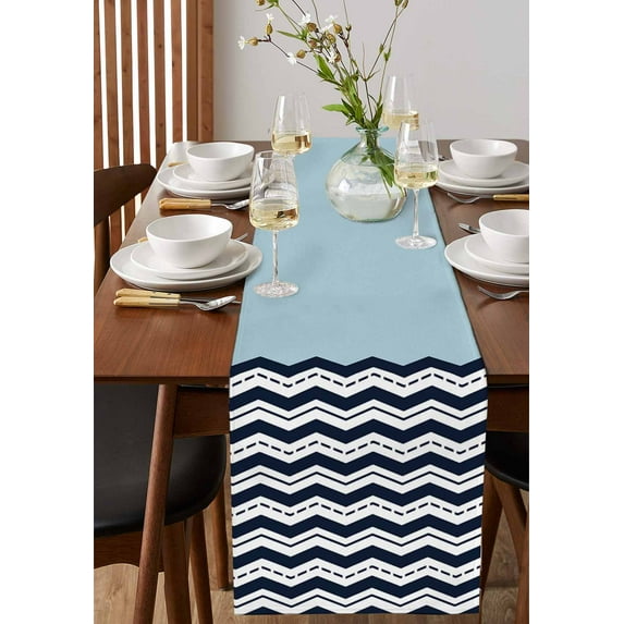 Abstract Navy Blue Wavy on Blue Table Runner 13x72in Non-Slip Cotton ...