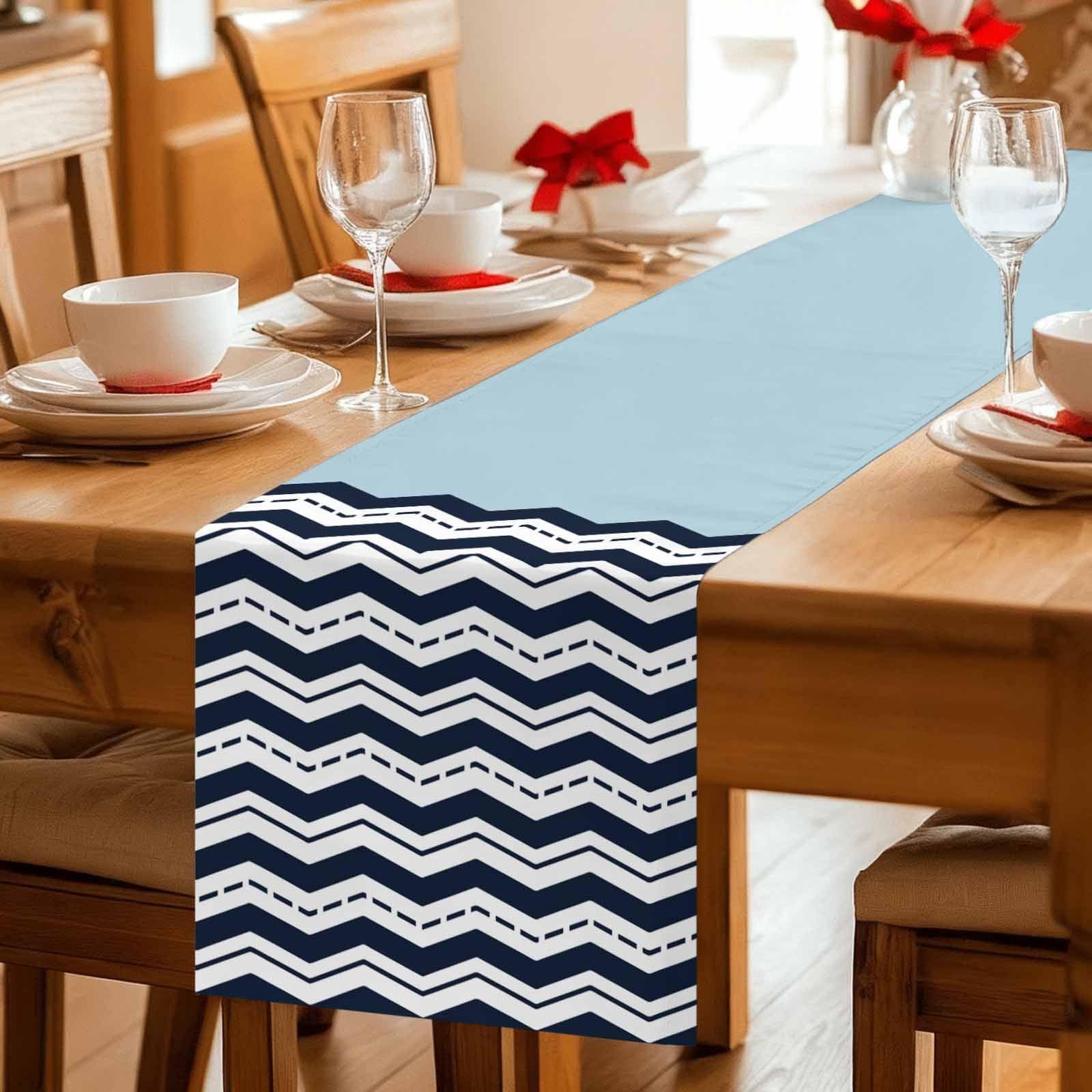 Abstract Navy Blue Wavy on Blue Table Runner 36 Inches Long,Kitchen ...