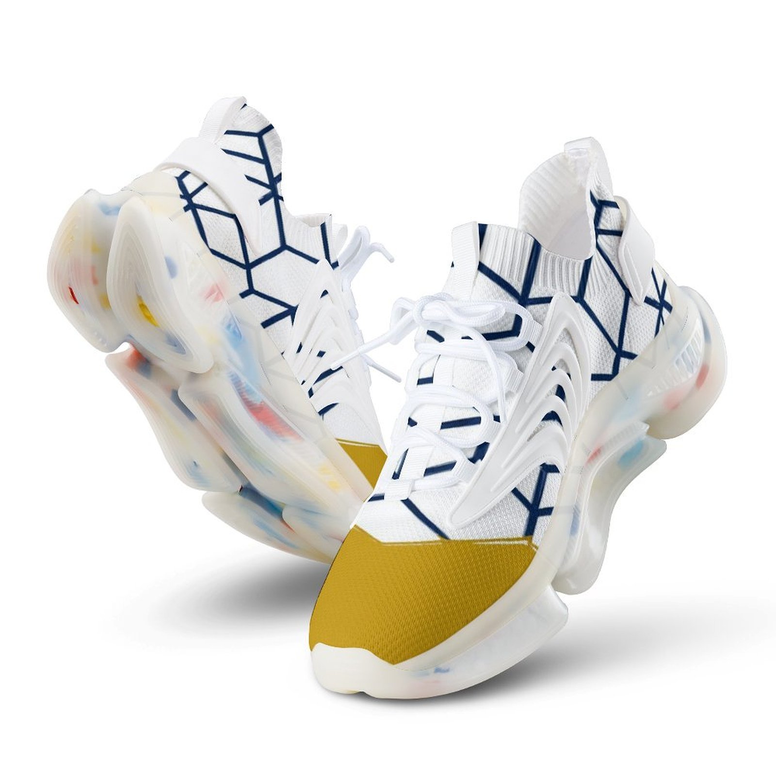 Abstract Navy Gold Cube Design Walking Shoes for Men Woman Lightweight ...