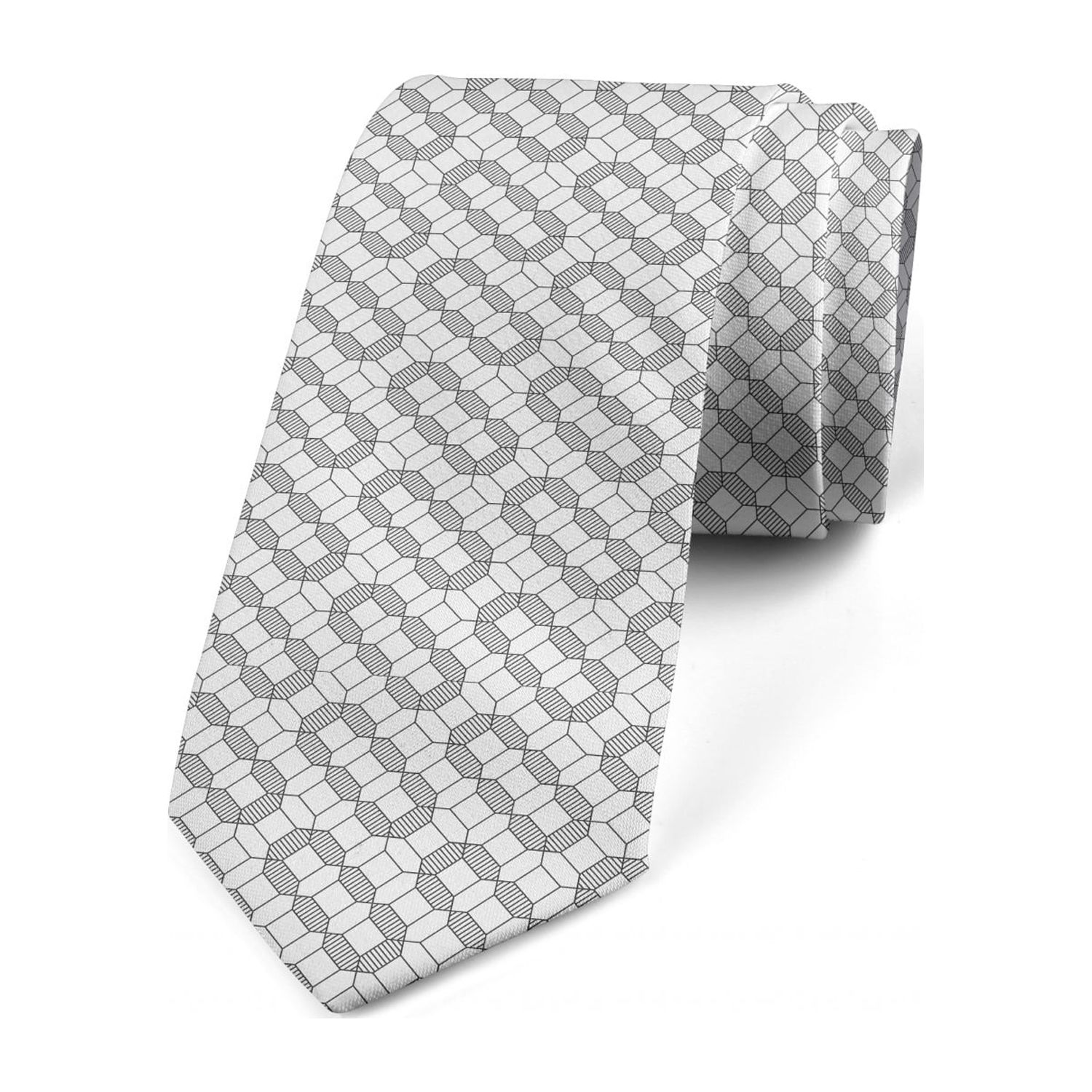 Abstract Necktie, Geometrical Motifs Art, Dress Tie, 3.7", White and ...