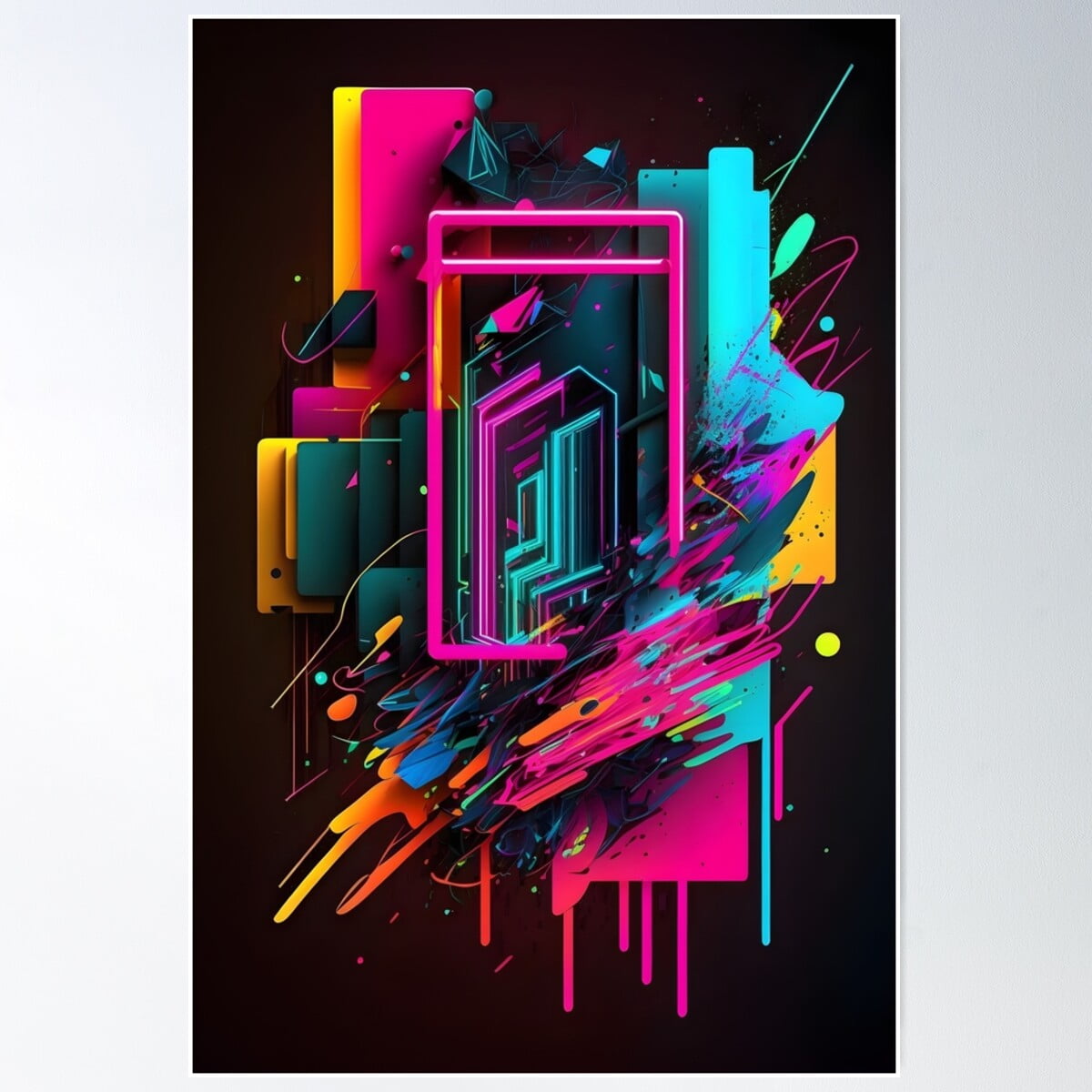 Abstract Neon - Color Splash Poster Wall Art, Modern Wall Decor For ...