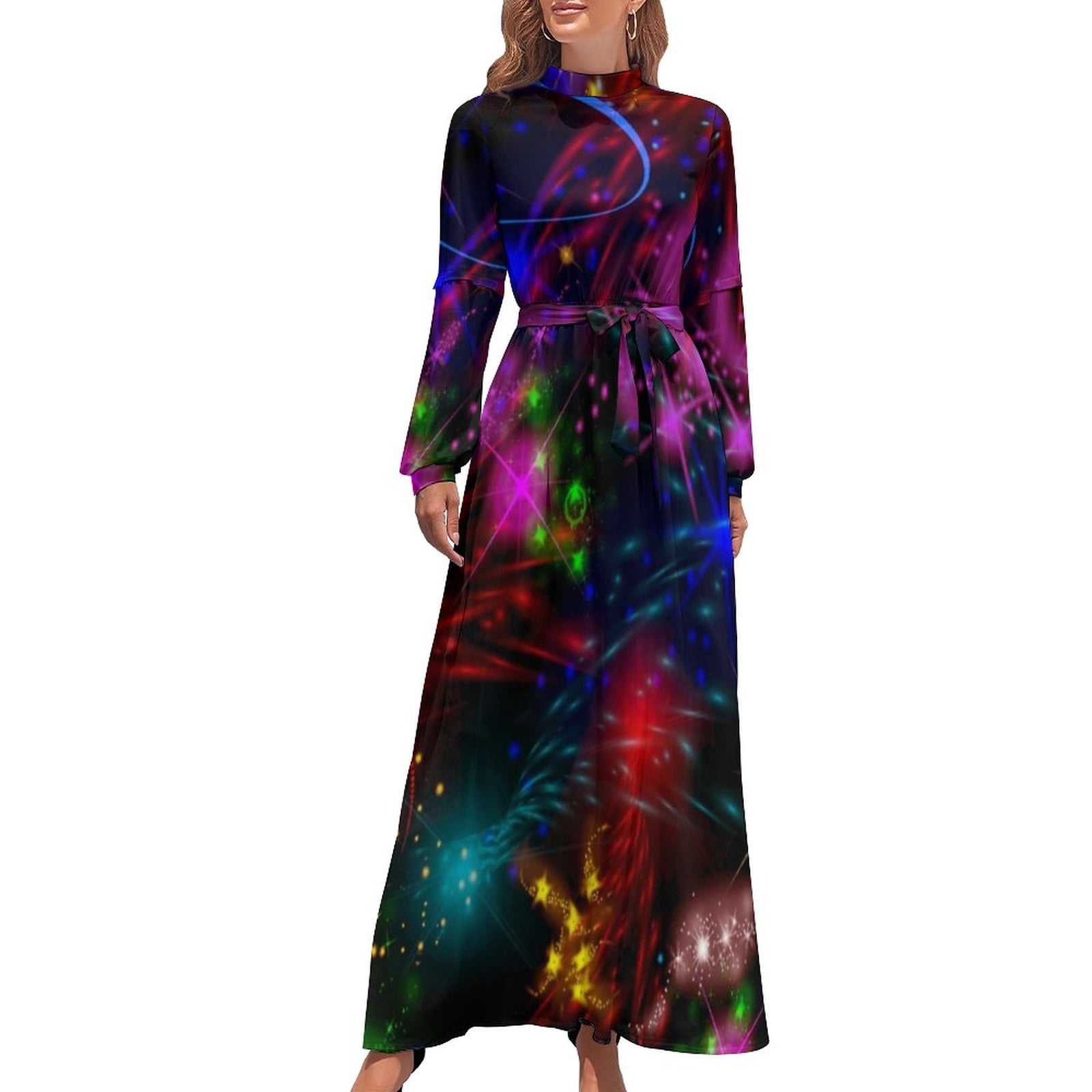 Abstract Neon Paint Dress High Waist Splatter Art Print Graphic Boho ...