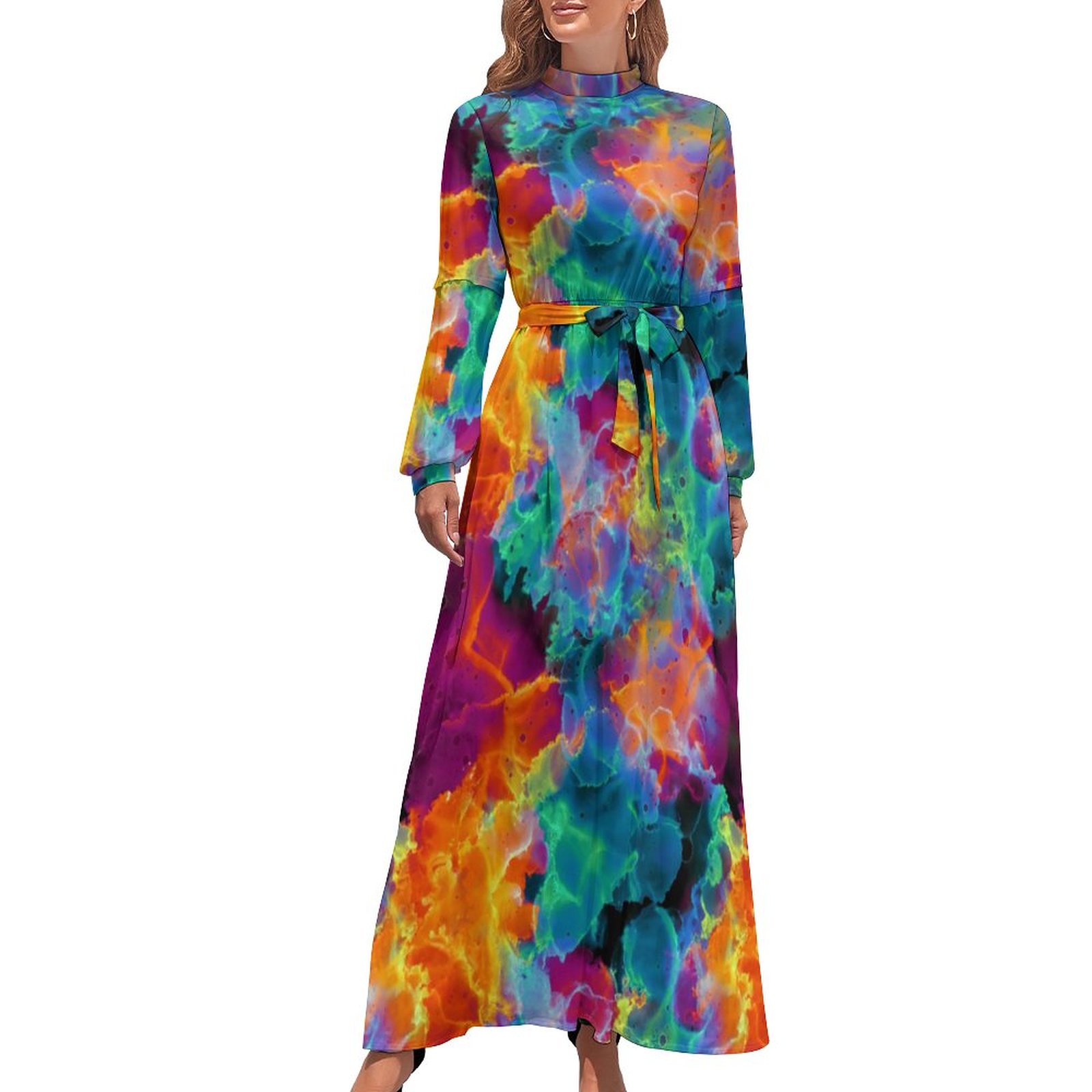 Abstract Neon Paint Dress High Waist Splatter Art Print Graphic Boho ...
