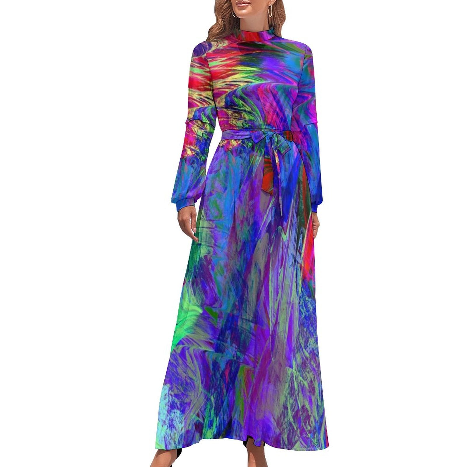 Abstract Neon Paint Dress High Waist Splatter Art Print Graphic Boho ...