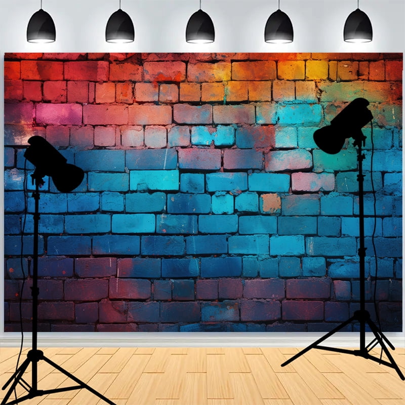 Abstract Neon Painted Brick Wall Background Damaged Rustic Texture ...