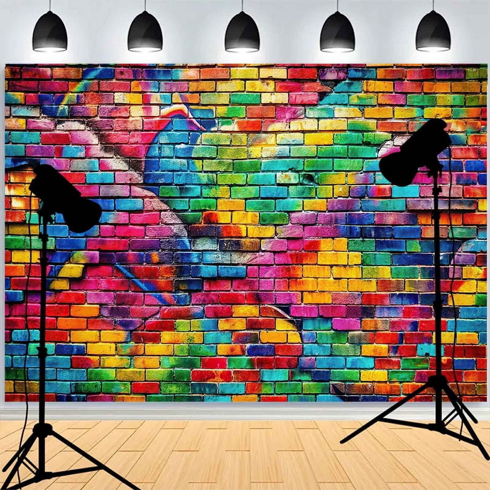 Abstract Neon Painted Brick Wall Background Damaged Rustic Texture ...