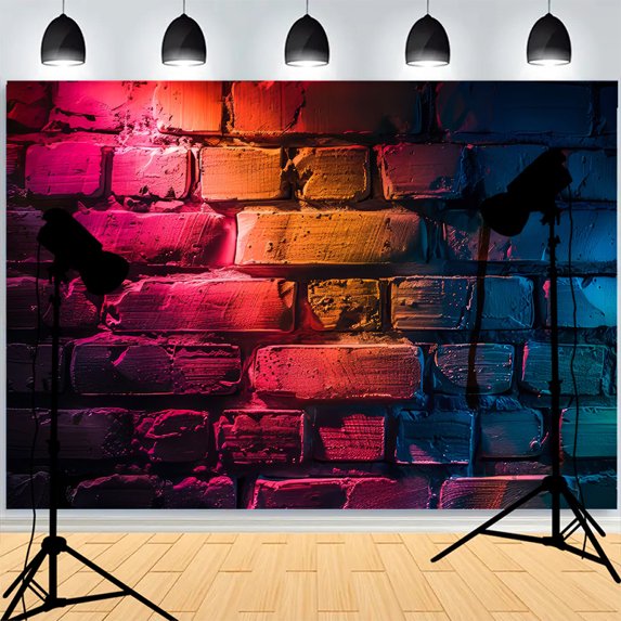 Abstract Neon Painted Brick Wall Background Damaged Rustic Texture ...