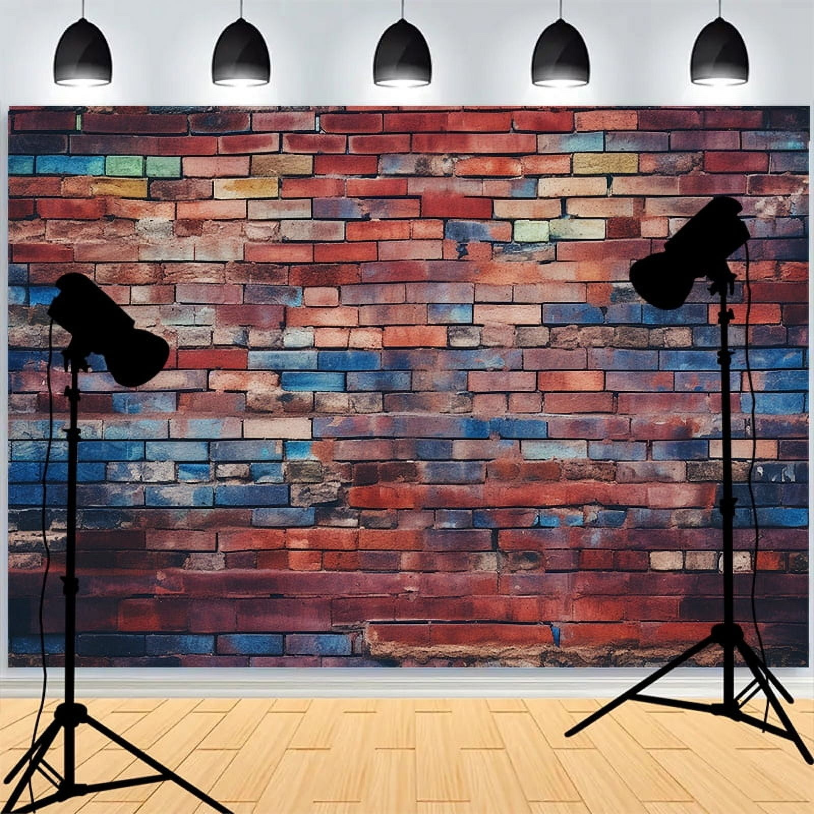 Abstract Neon Painted Brick Wall Background Damaged Rustic Texture ...