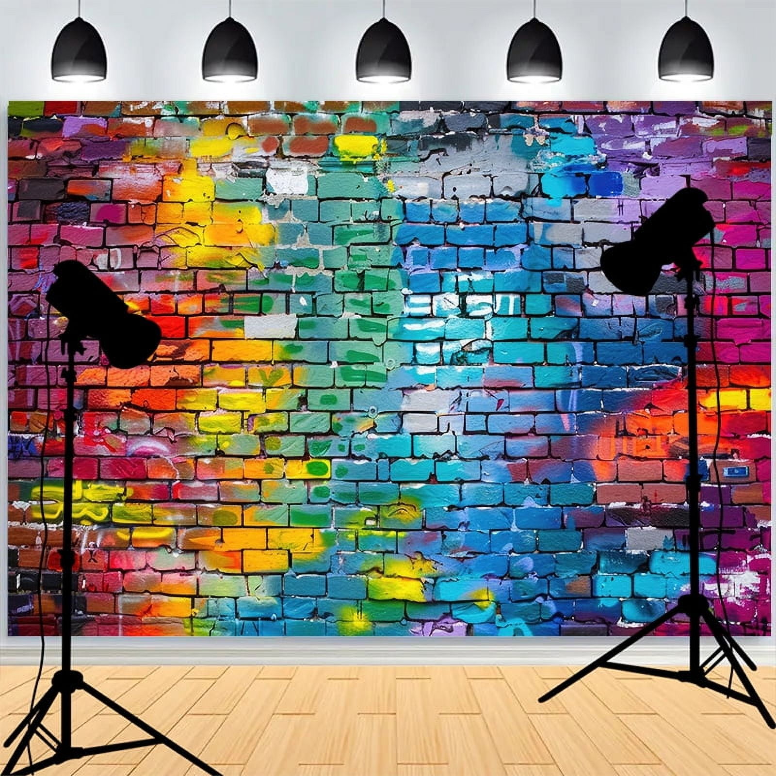Abstract Neon Painted Brick Wall Background Damaged Rustic Texture ...