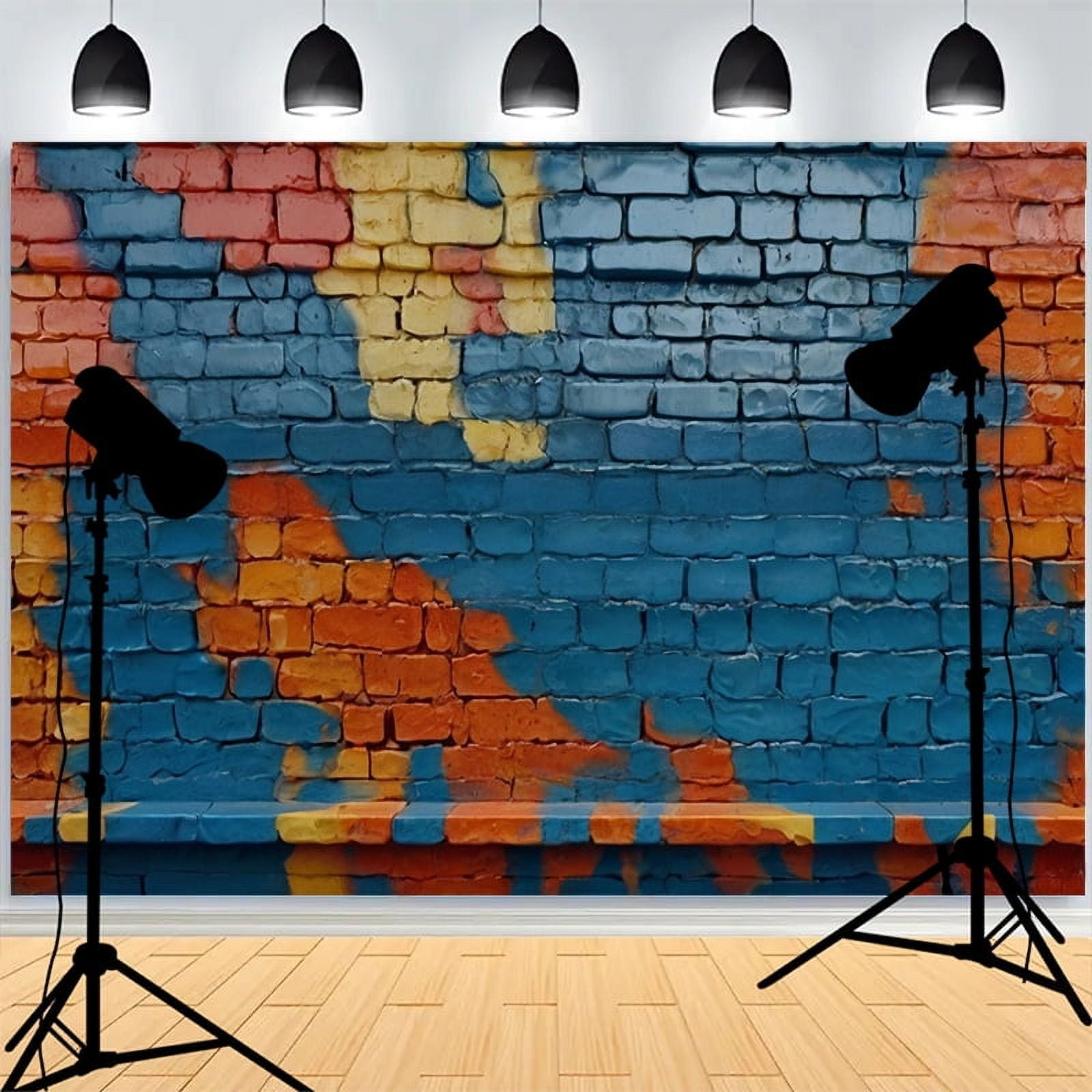 Abstract Neon Painted Brick Wall Background Damaged Rustic Texture ...