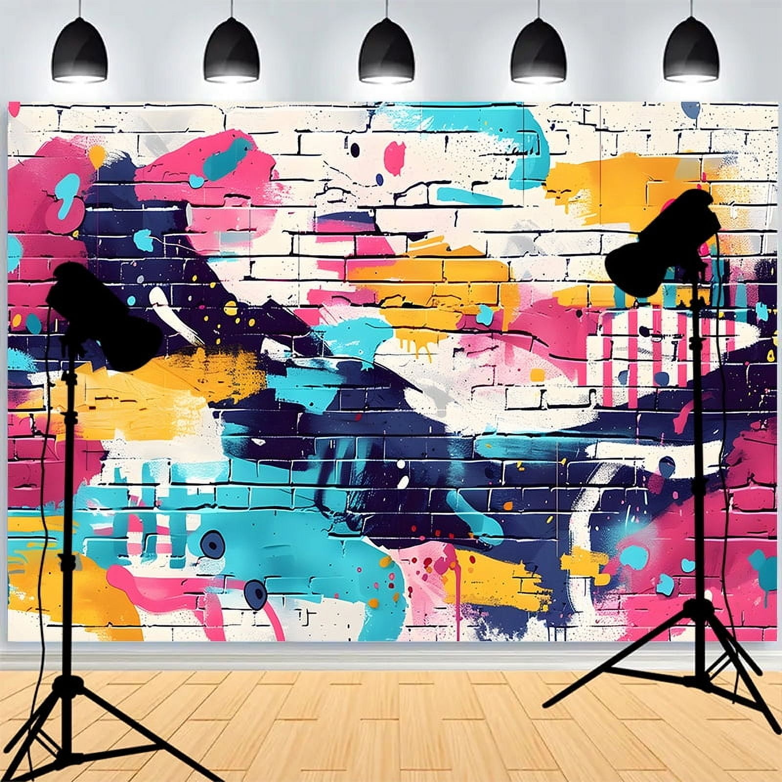 Abstract Neon Painted Brick Wall Background Damaged Rustic Texture ...