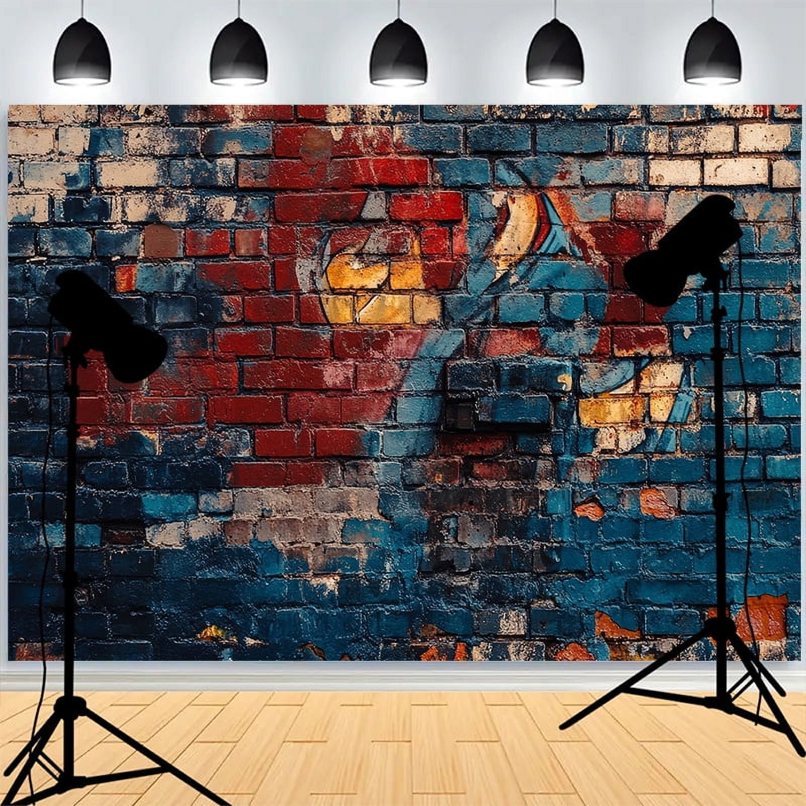 Abstract Neon Painted Brick Wall Background Damaged Rustic Texture ...