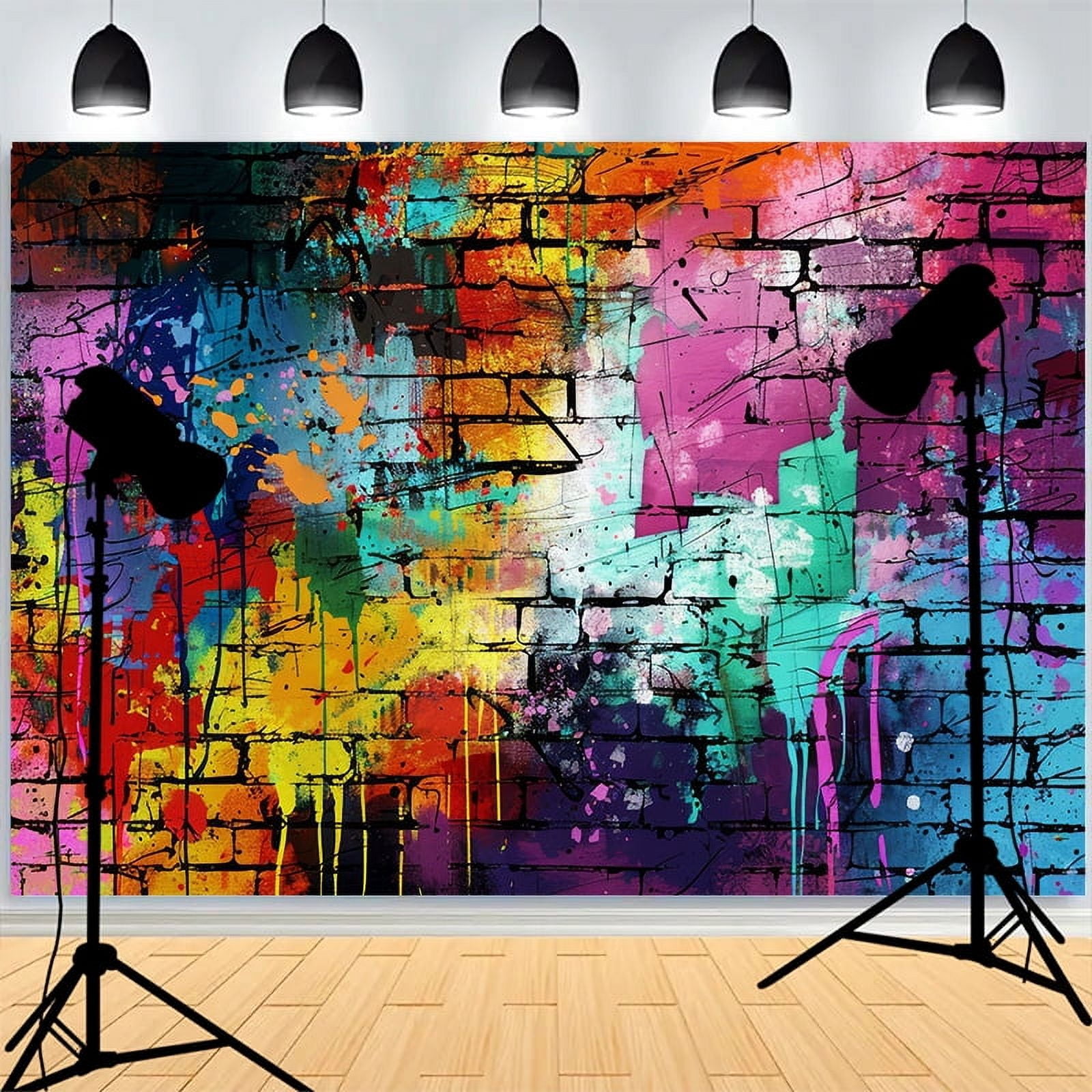 Abstract Neon Painted Brick Wall Background Damaged Rustic Texture ...