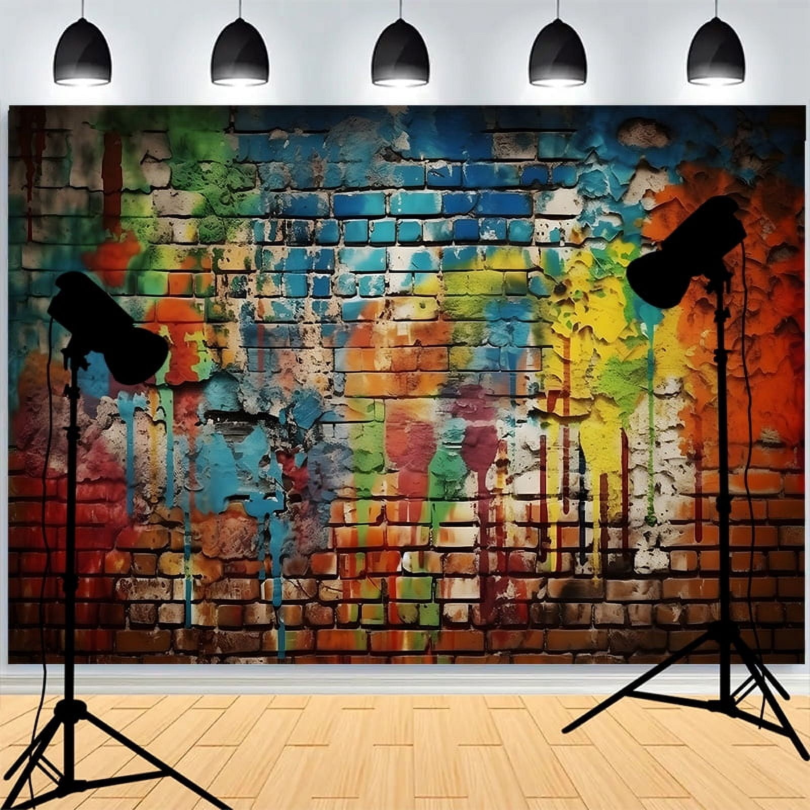 Abstract Neon Painted Brick Wall Background Damaged Rustic Texture ...