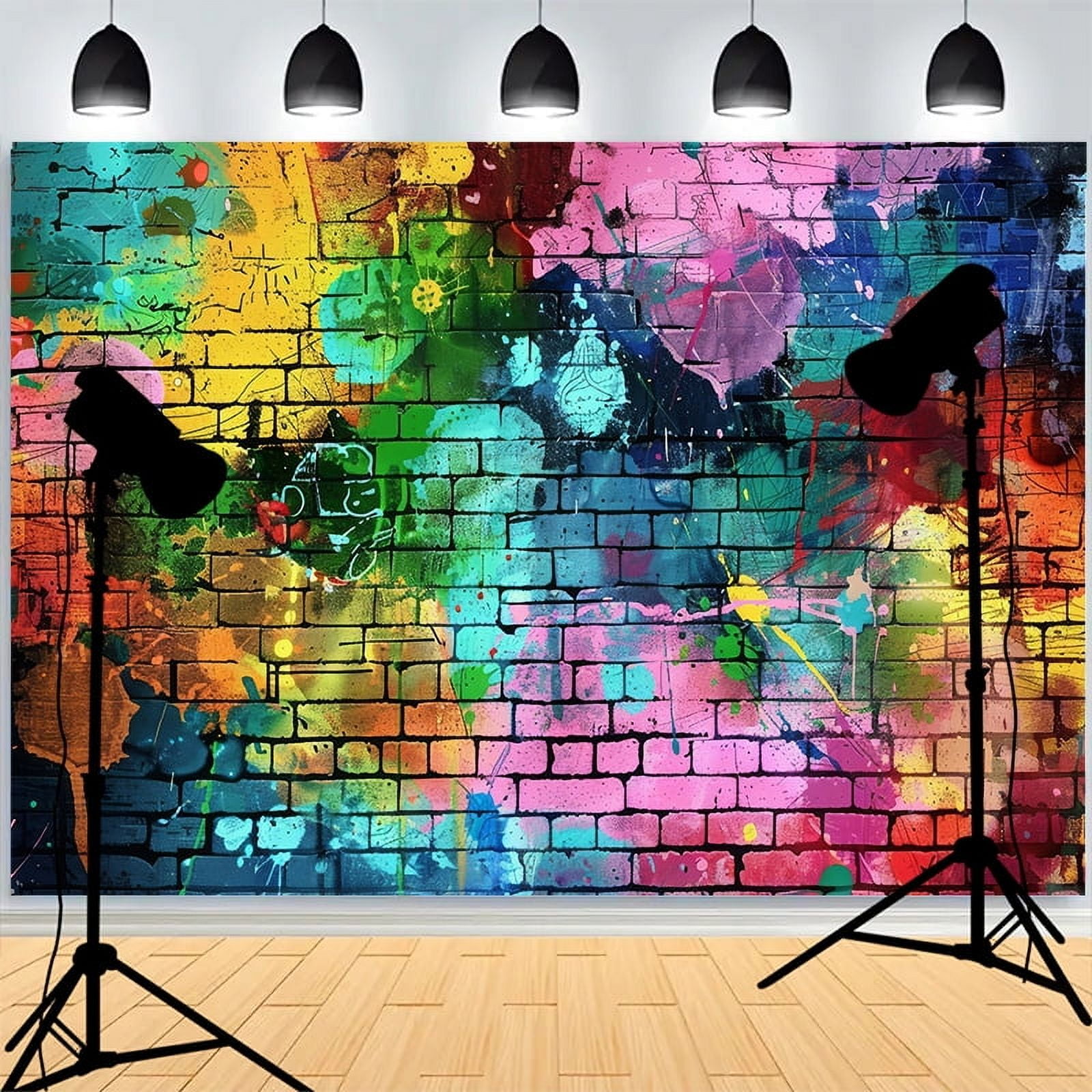 Abstract Neon Painted Brick Wall Background Damaged Rustic Texture ...