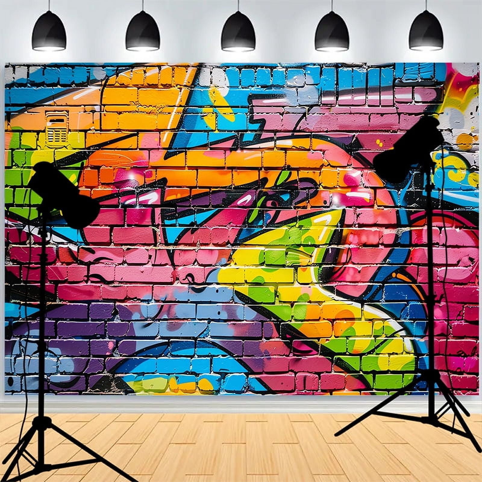 Abstract Neon Painted Brick Wall Background Damaged Rustic Texture ...