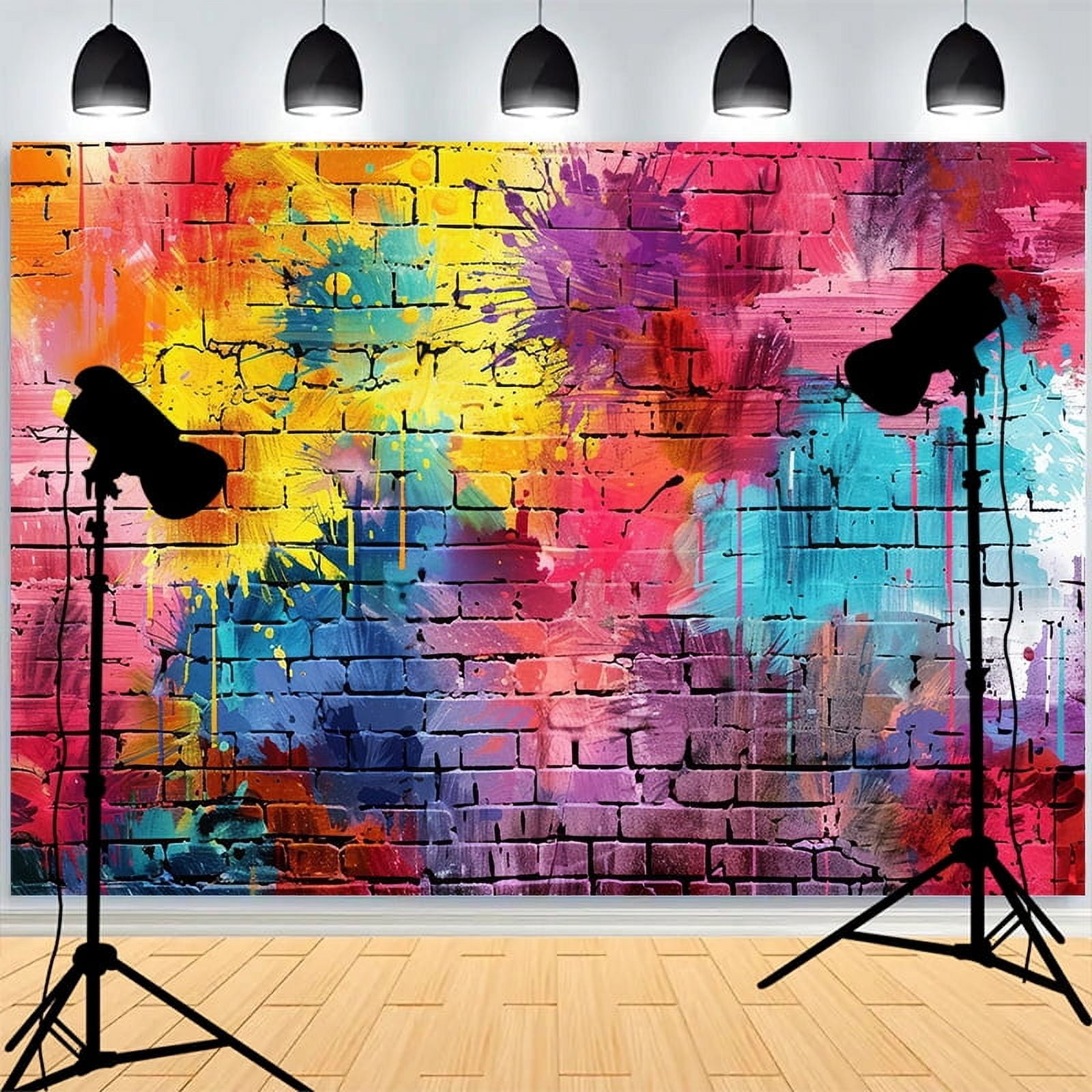 Abstract Neon Painted Brick Wall Background Damaged Rustic Texture ...