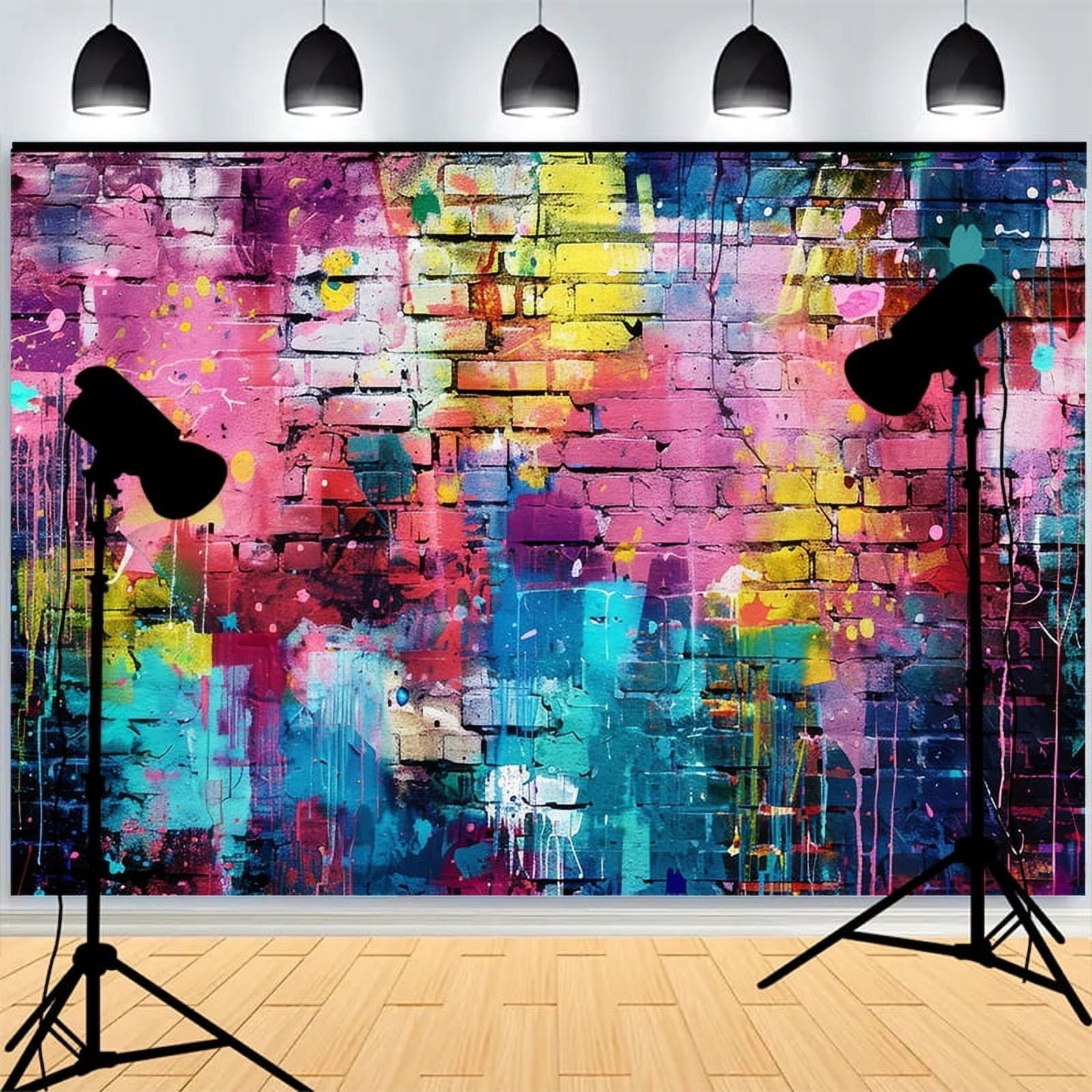 Abstract Neon Painted Brick Wall Background Damaged Rustic Texture ...