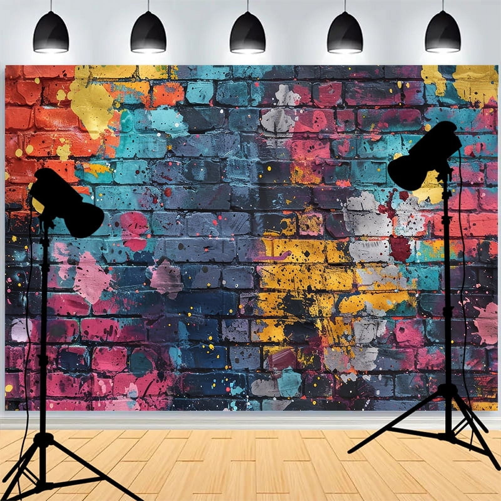 Abstract Neon Painted Brick Wall Background Damaged Rustic Texture ...