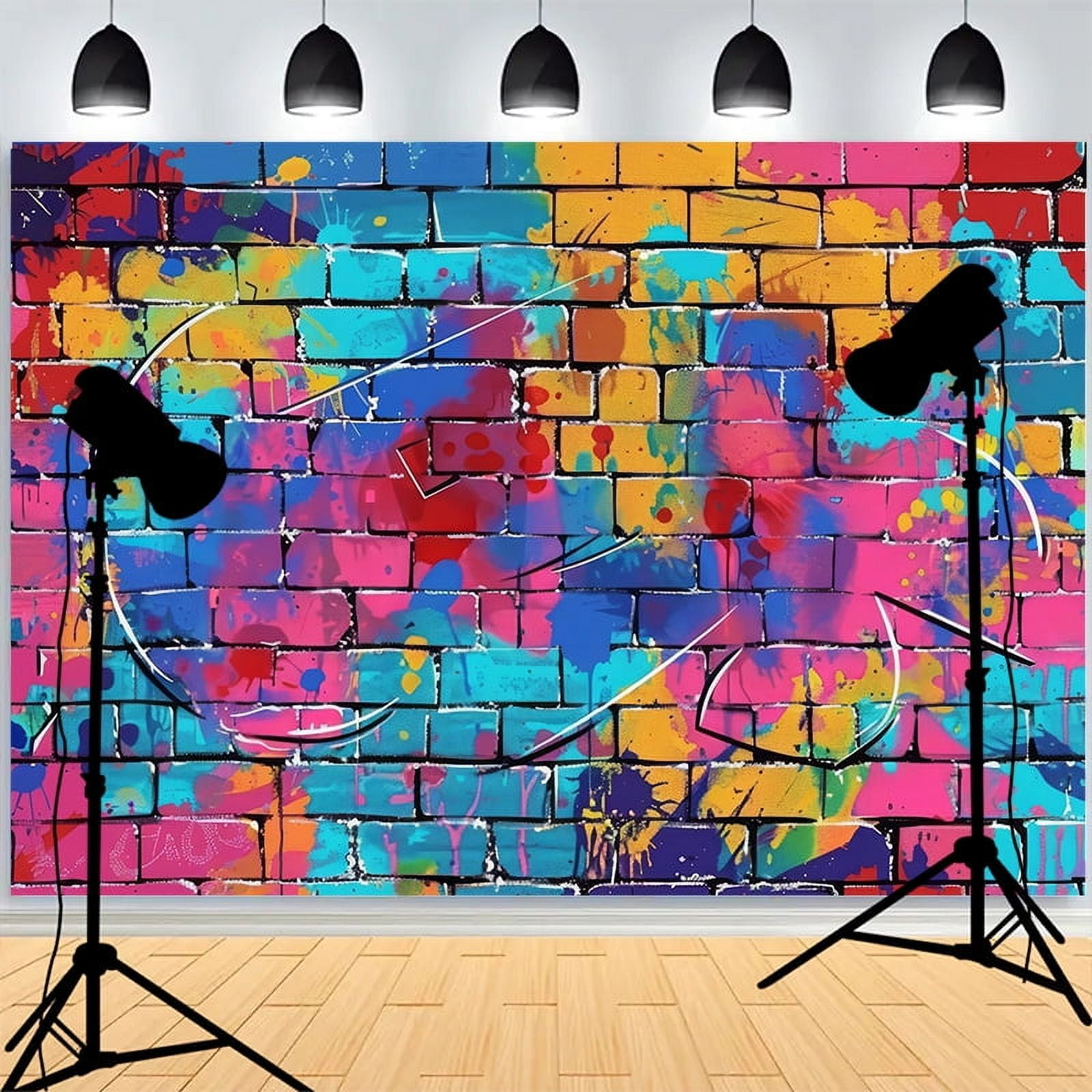 Abstract Neon Painted Brick Wall Background Damaged Rustic Texture ...