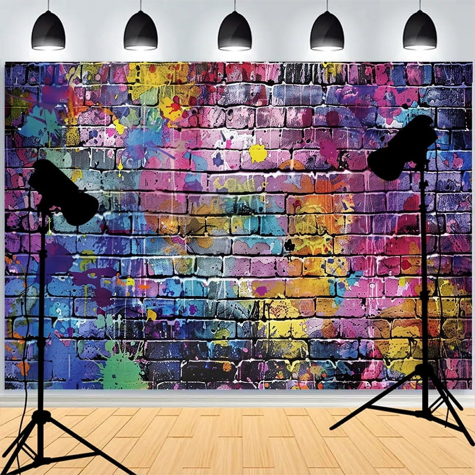 Abstract Neon Painted Brick Wall Background Damaged Rustic Texture ...