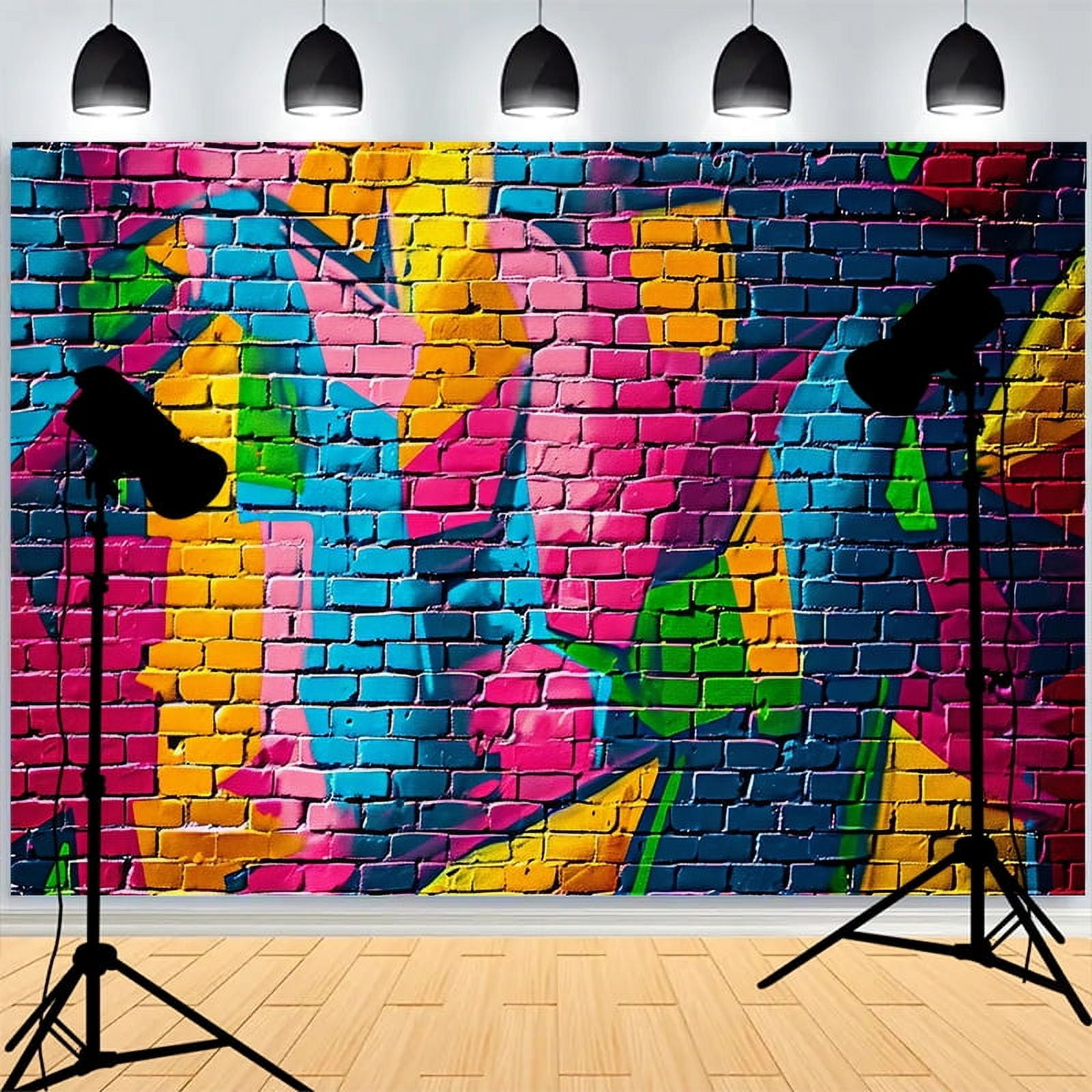 Abstract Neon Painted Brick Wall Background Damaged Rustic Texture ...