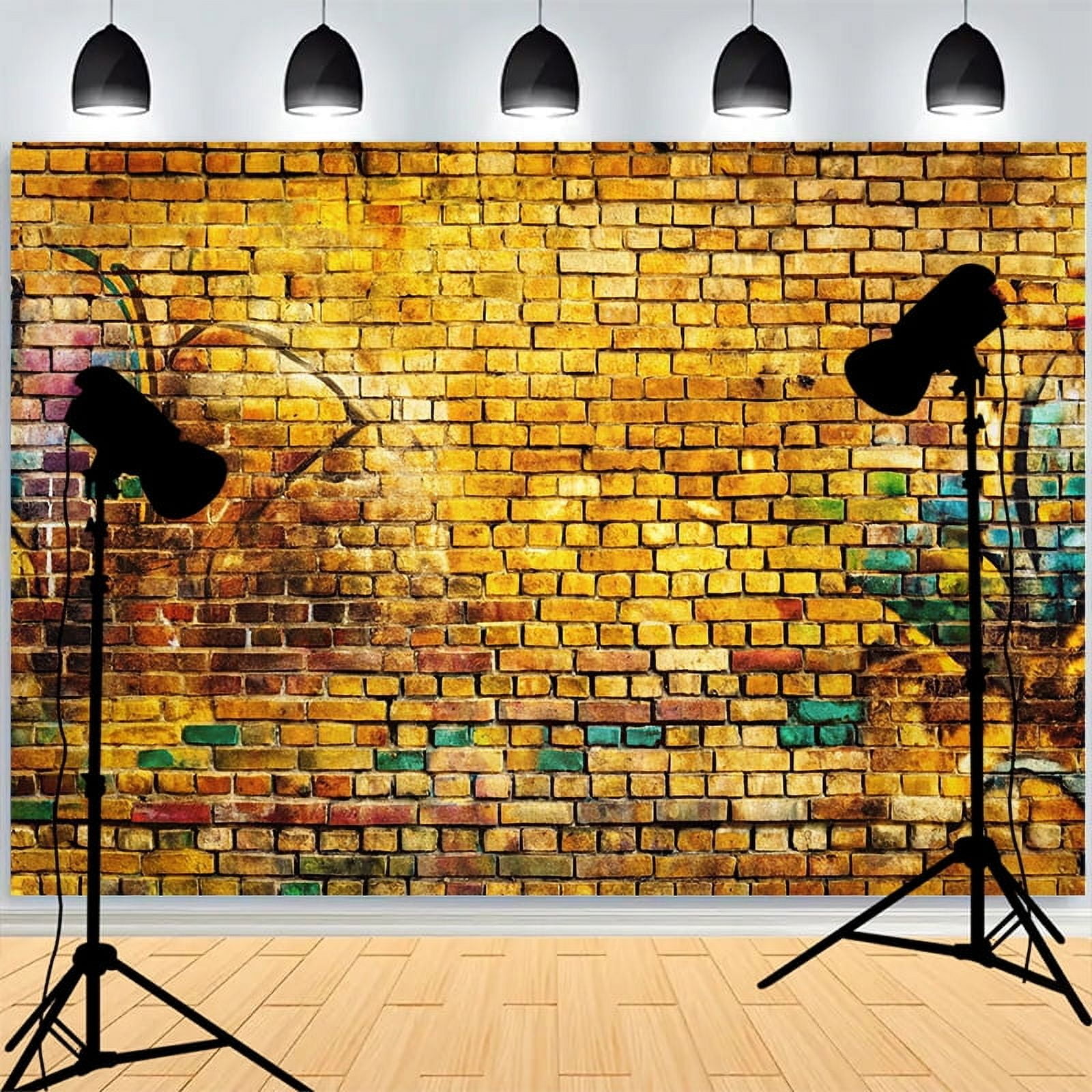 Abstract Neon Painted Brick Wall Background Damaged Rustic Texture ...