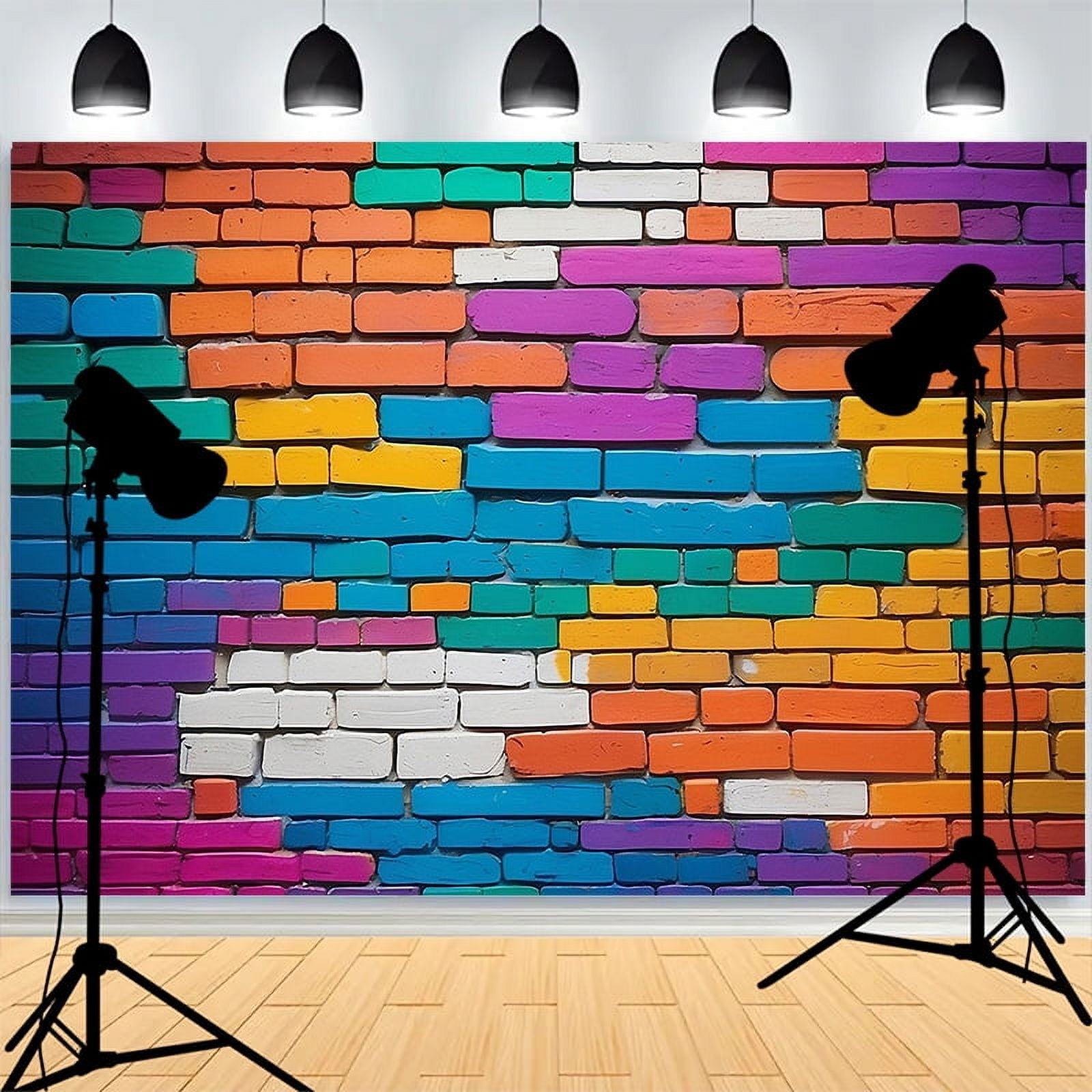 Abstract Neon Painted Brick Wall Background Damaged Rustic Texture ...