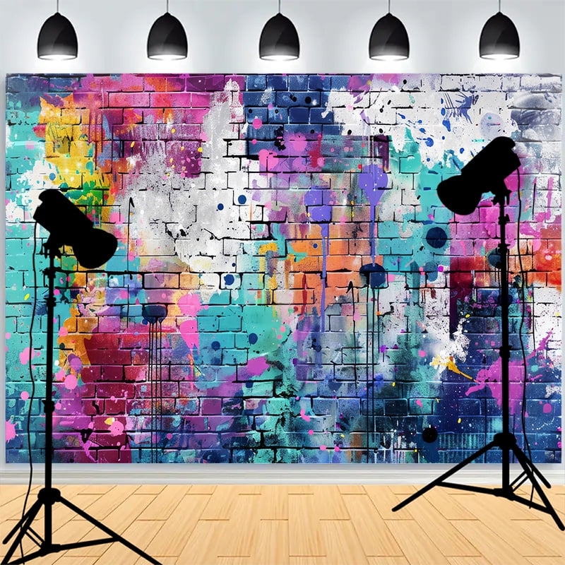 Abstract Neon Painted Brick Wall Background Damaged Rustic Texture ...
