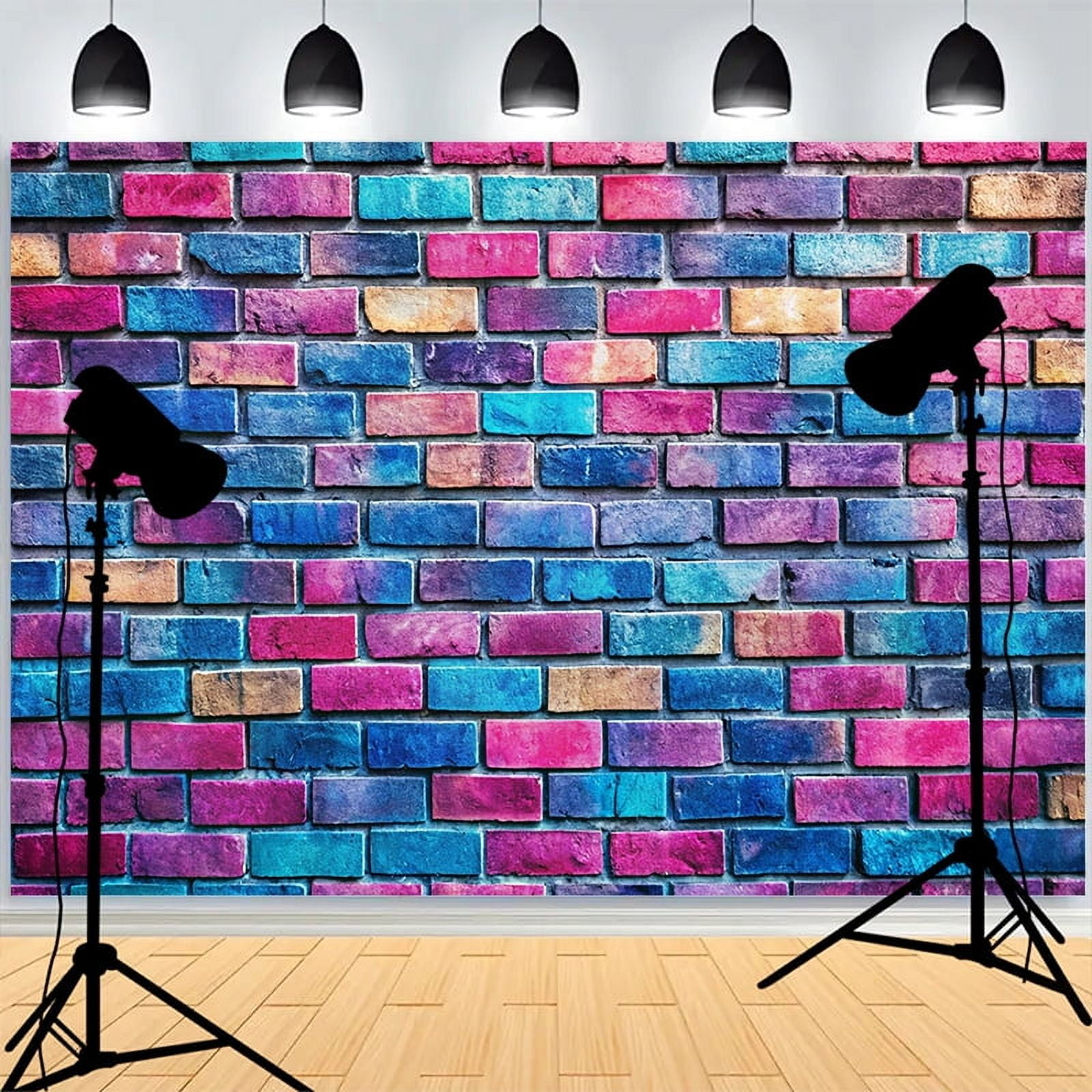 Abstract Neon Painted Brick Wall Background Damaged Rustic Texture ...