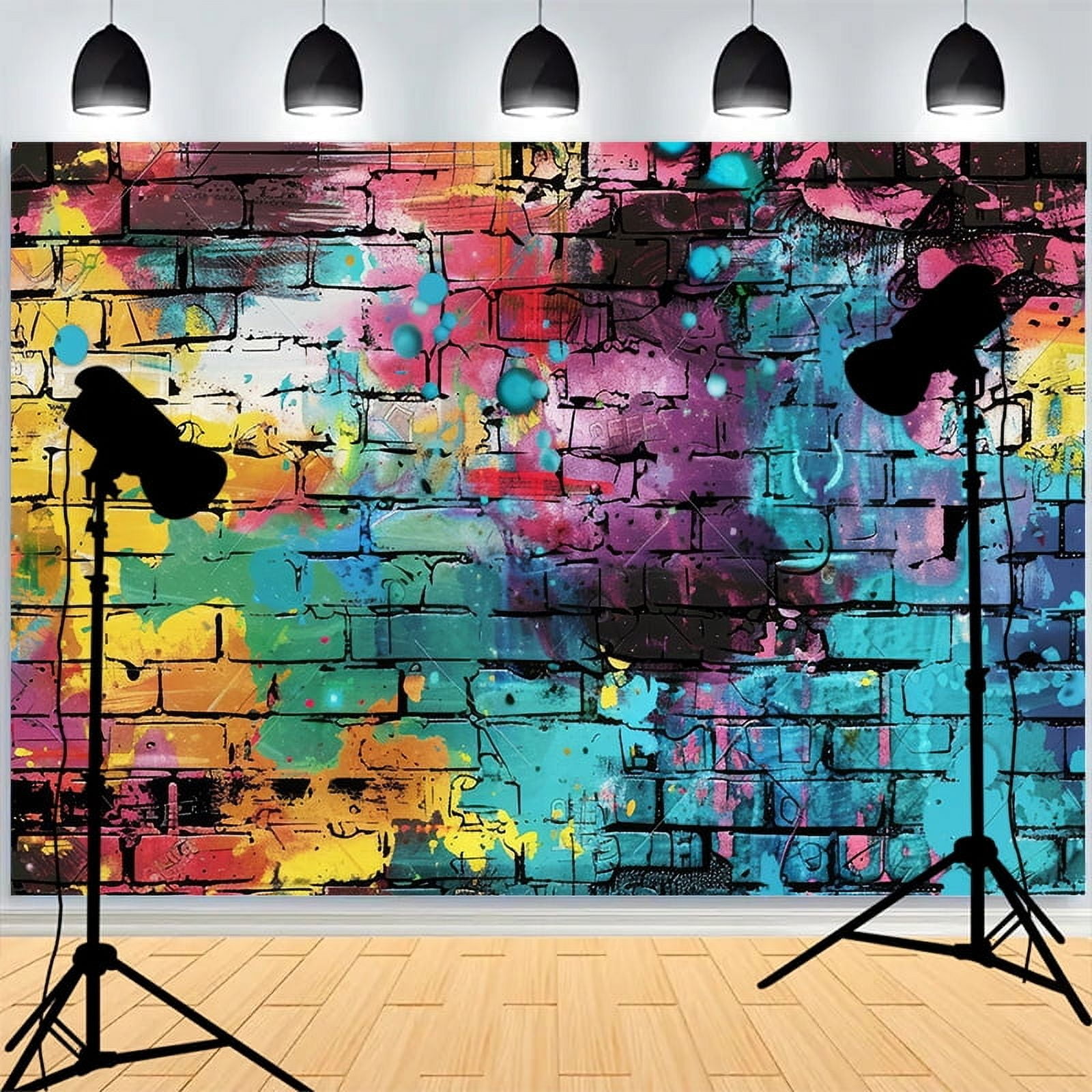 Abstract Neon Painted Brick Wall Background Damaged Rustic Texture ...