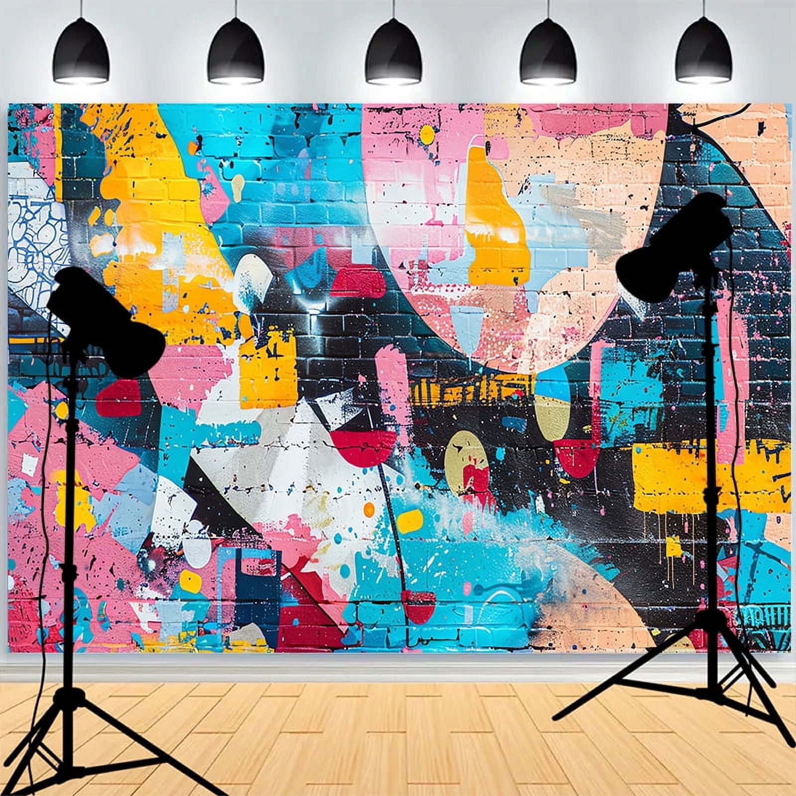 Abstract Neon Painted Brick Wall Background Damaged Rustic Texture ...
