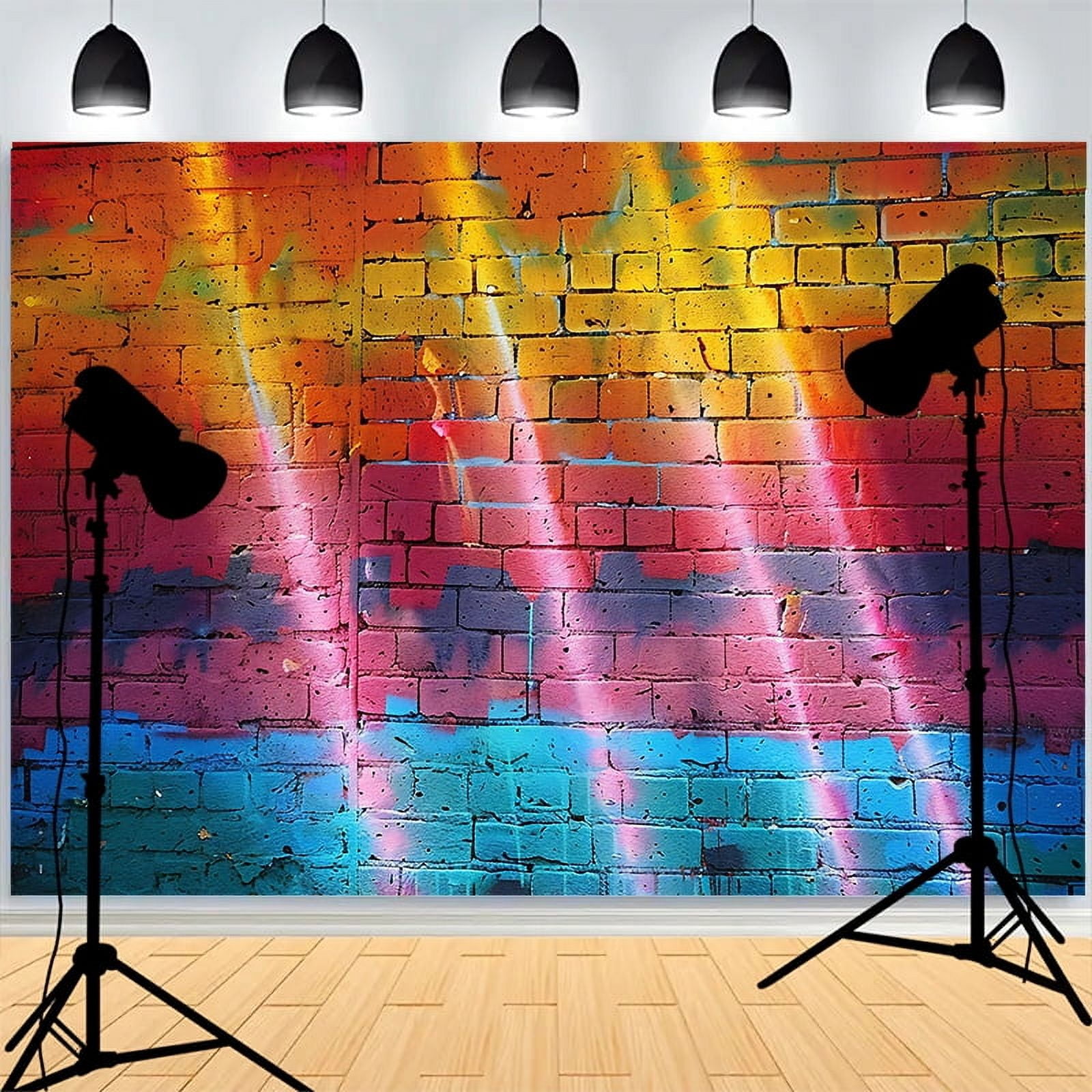 Abstract Neon Painted Brick Wall Background Damaged Rustic Texture ...