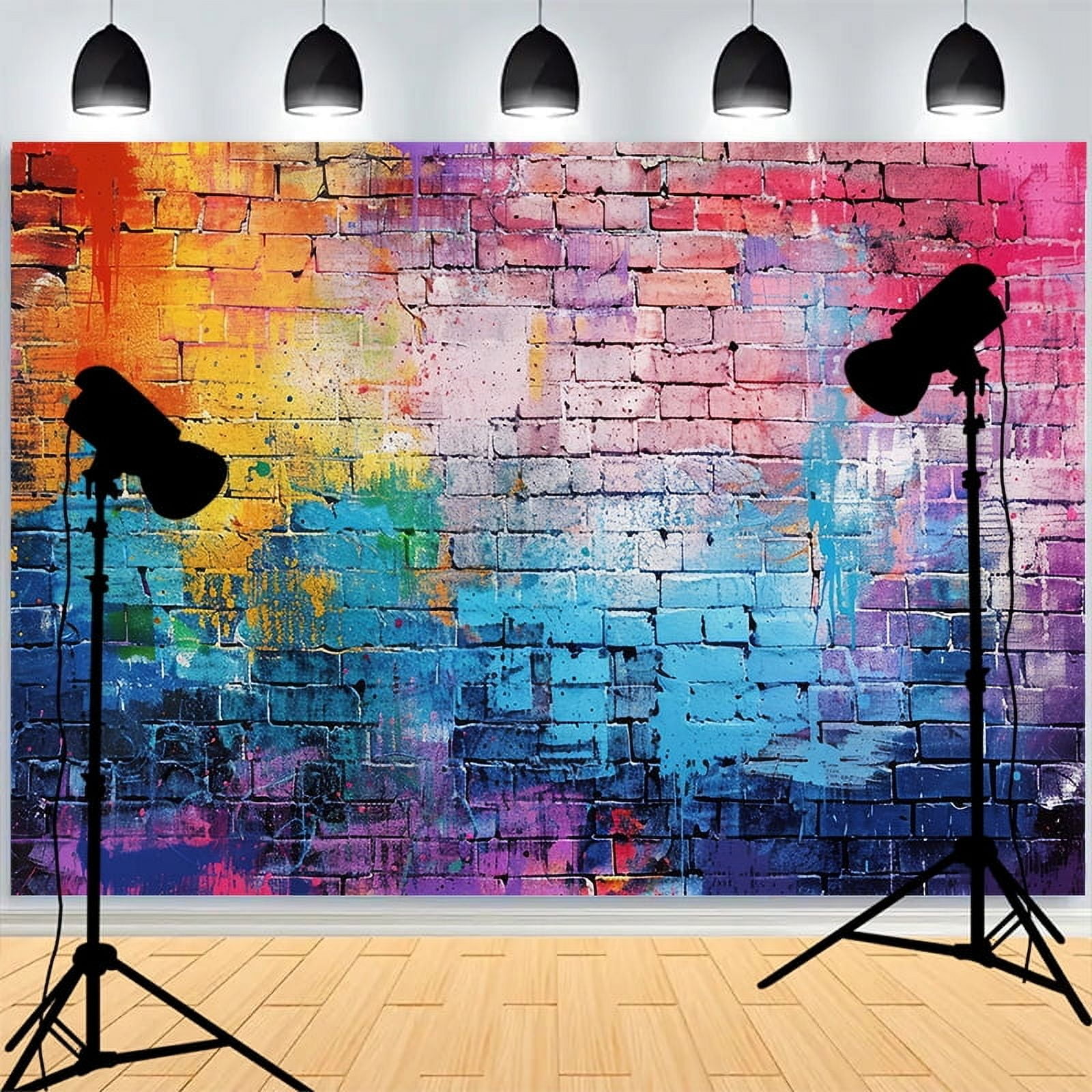 Abstract Neon Painted Brick Wall Background Damaged Rustic Texture ...